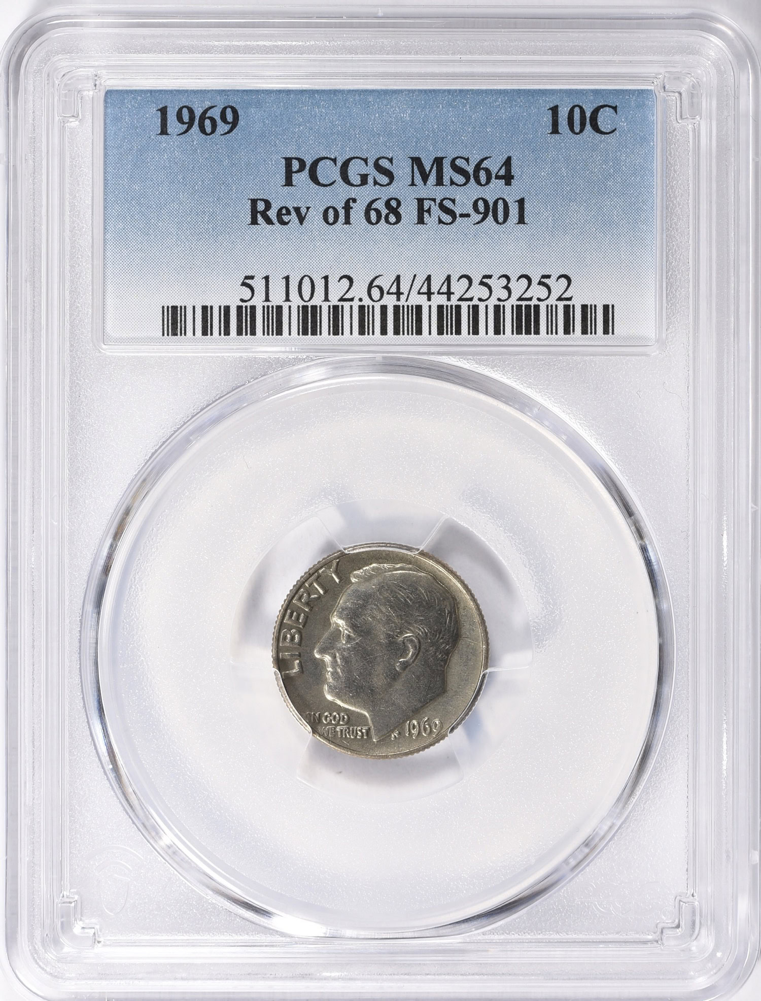 1969 Roosevelt Dime Rev of 68 FS-901 PCGS MS-64 (Item 1146357 ...