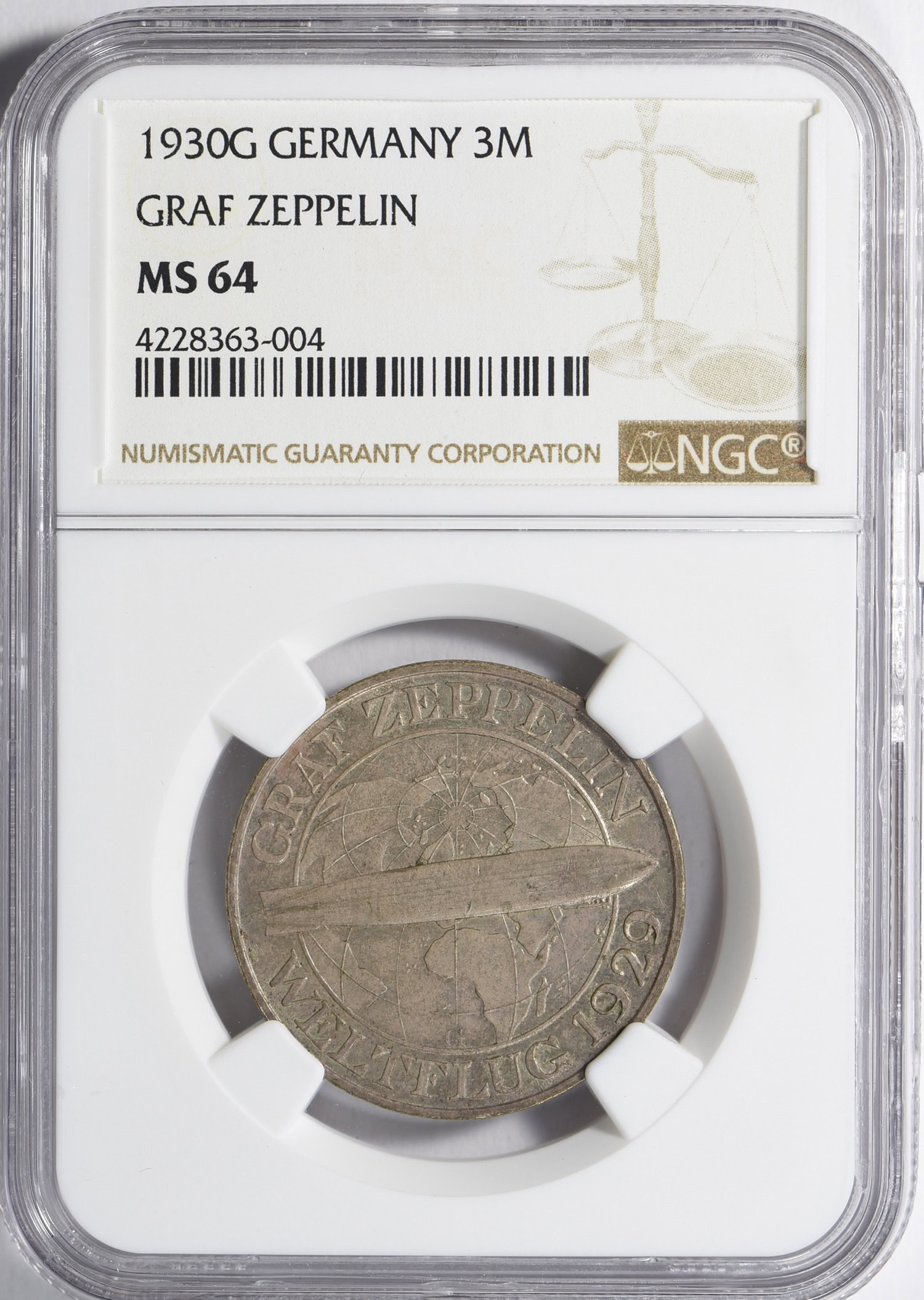 Germany 1930-G Silver 3 Marks Graf Zeppelin KM-67 NGC MS-64 | NGC Cert ...