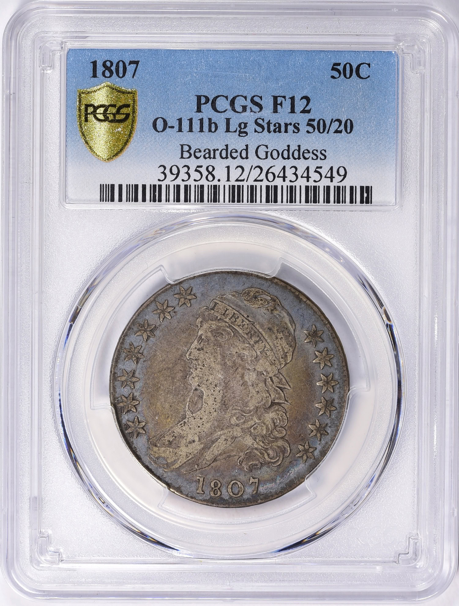 1807 Capped Bust Half Dollar Large Stars, 50/20 Overton 111b PCGS F-12 (Bearded Goddess) (Item ...