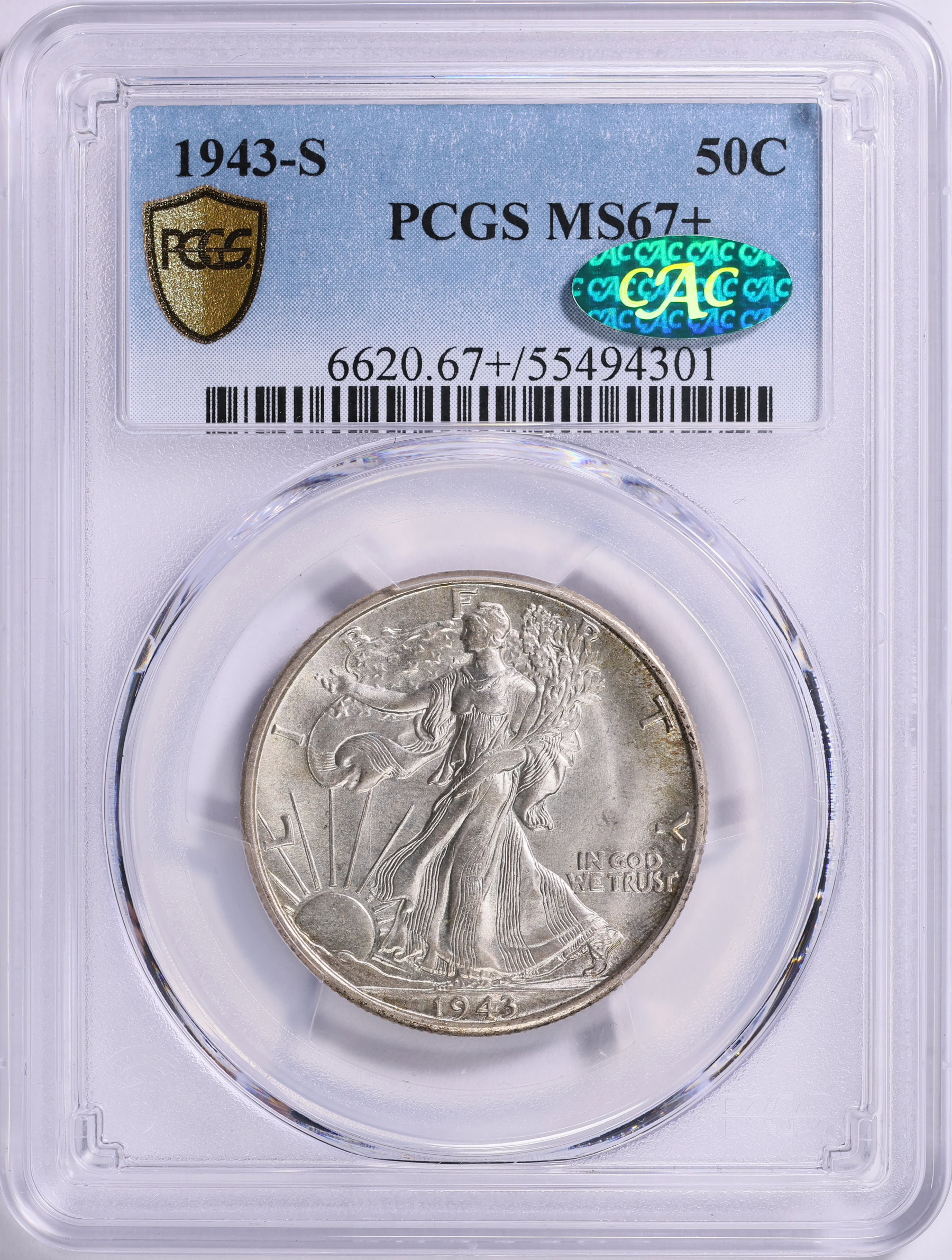 1943-S Walking Liberty Half Dollar PCGS MS-67+ (CAC Green) (Item 1149137) | GreatCollections ...