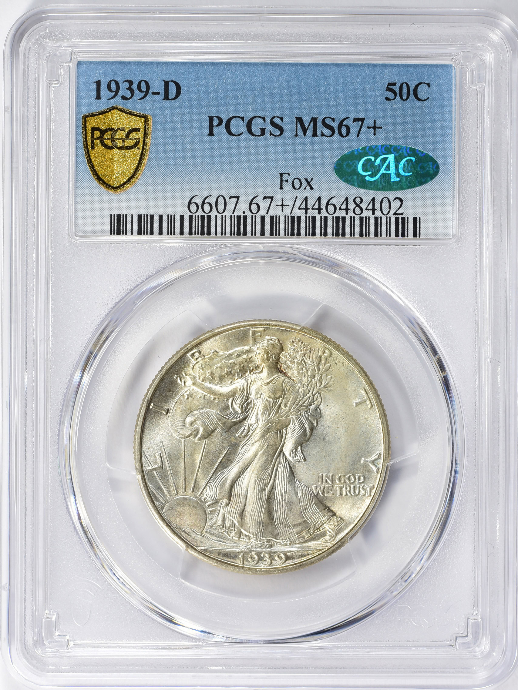 1939-D Walking Liberty Half Dollar PCGS MS-67+ (CAC Green) (Rollo Fox ...