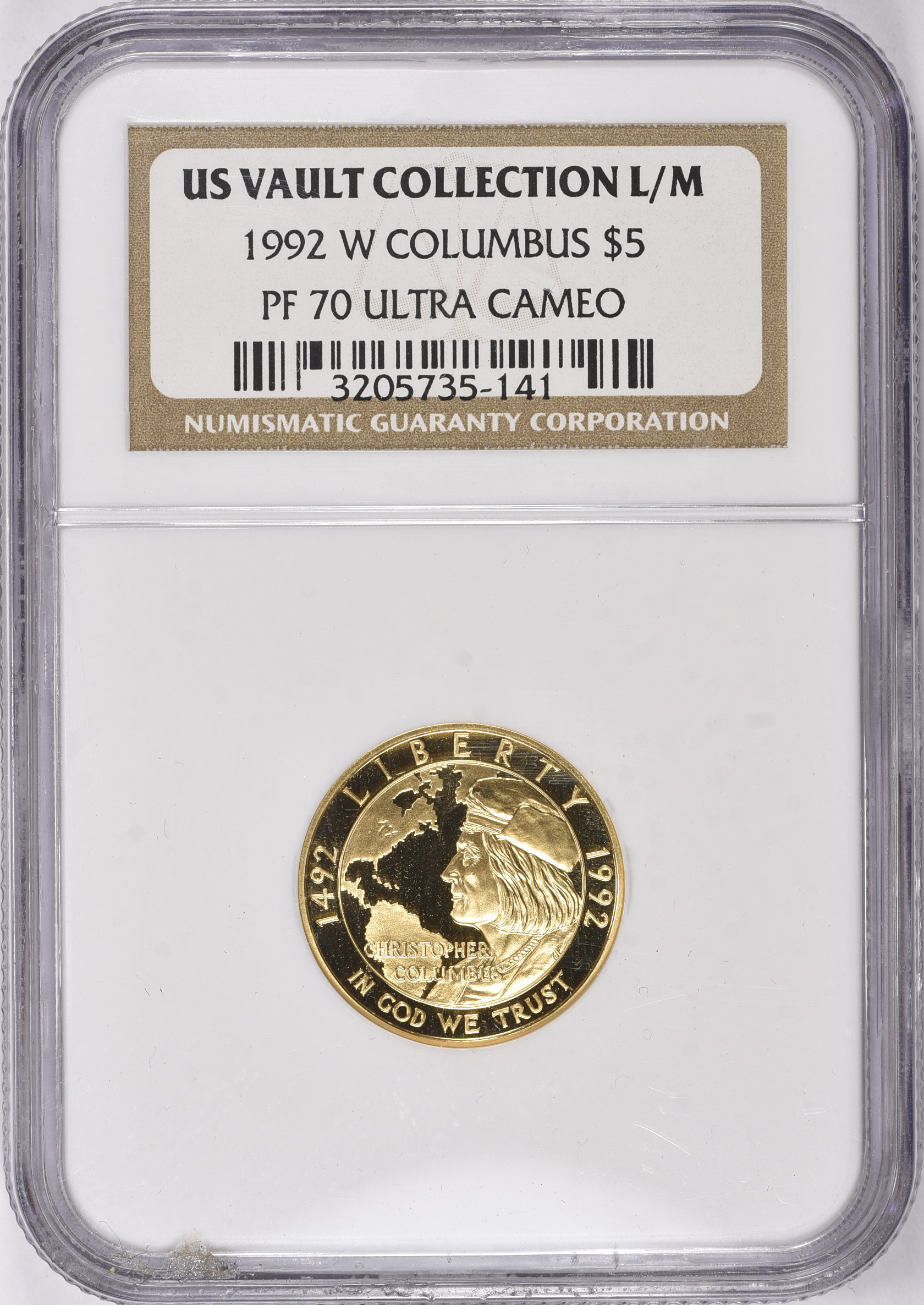 1992-W Christopher Columbus Quincentenary Gold $5 NGC Proof-70 UC (US ...