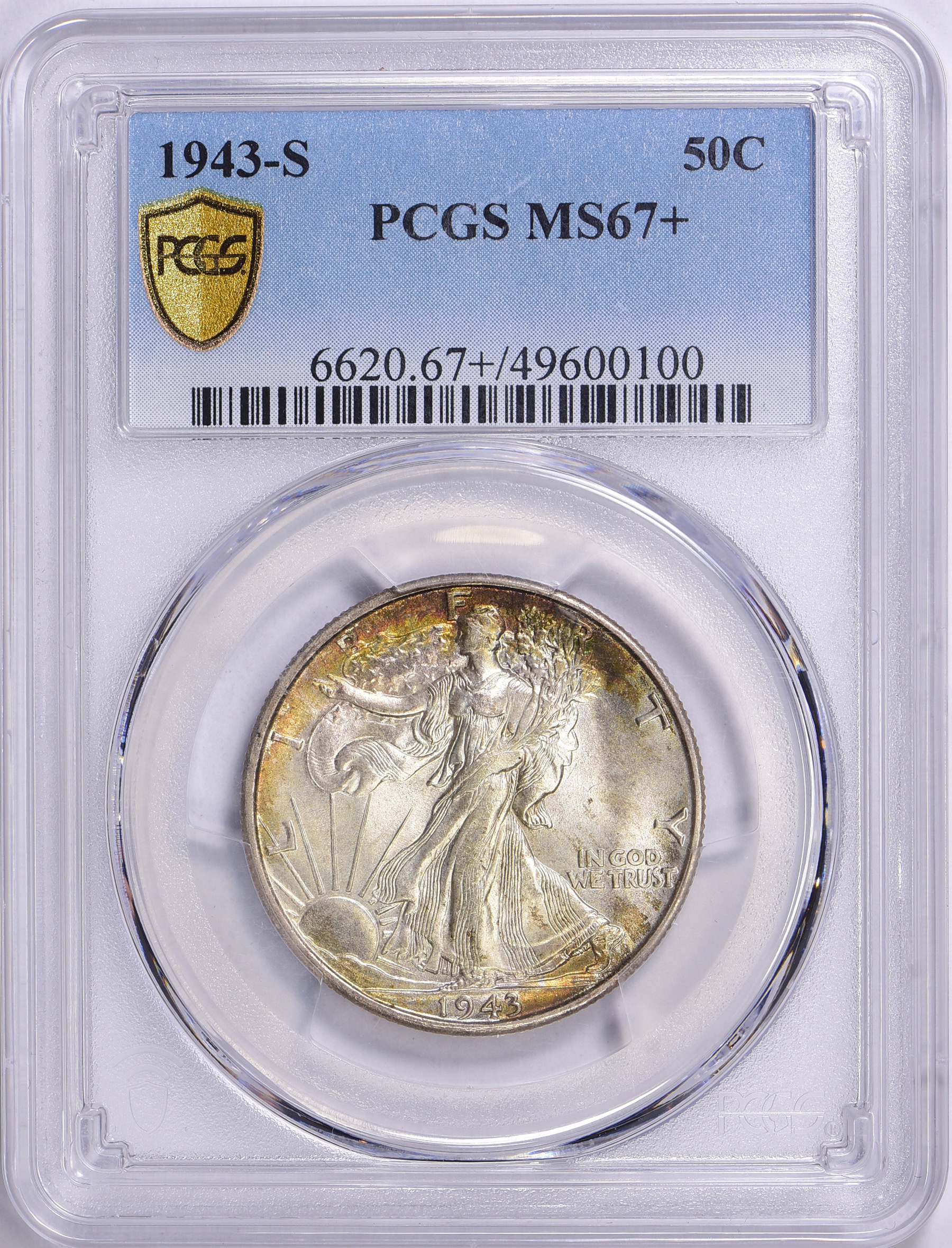 1943-S Walking Liberty Half Dollar PCGS MS-67+ (Toned) (Item 1156018) | GreatCollections Coin ...