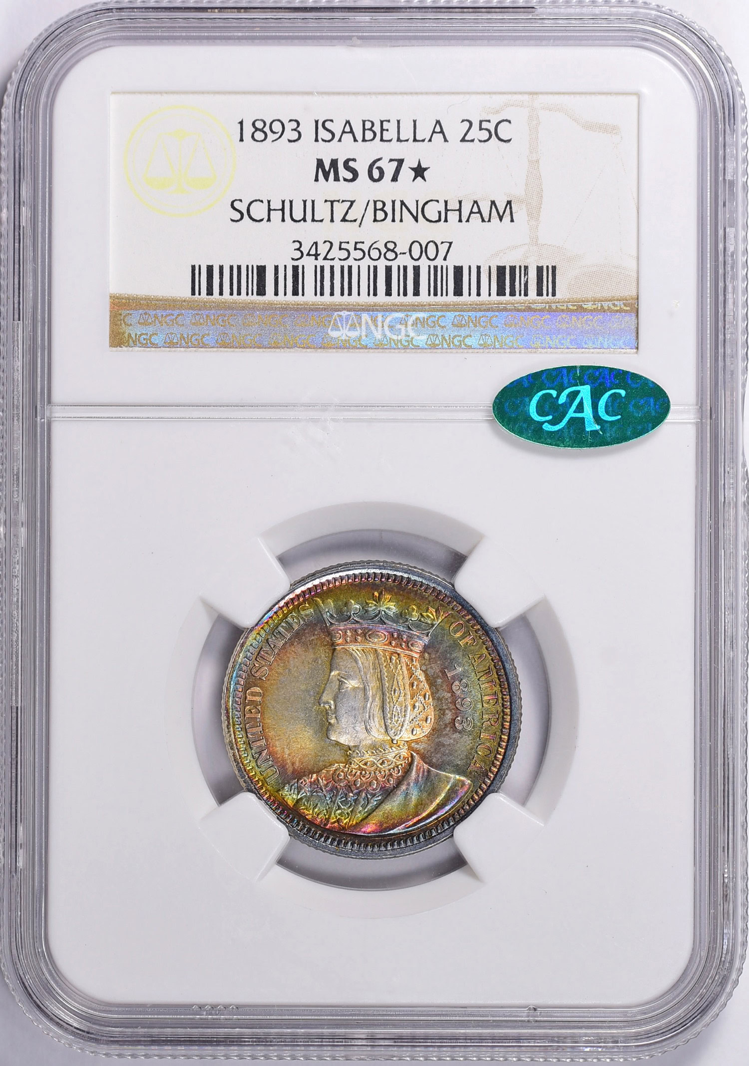 1893 World Columbian Exposition, Isabella Quarter NGC MS-67 ★ (CAC ...