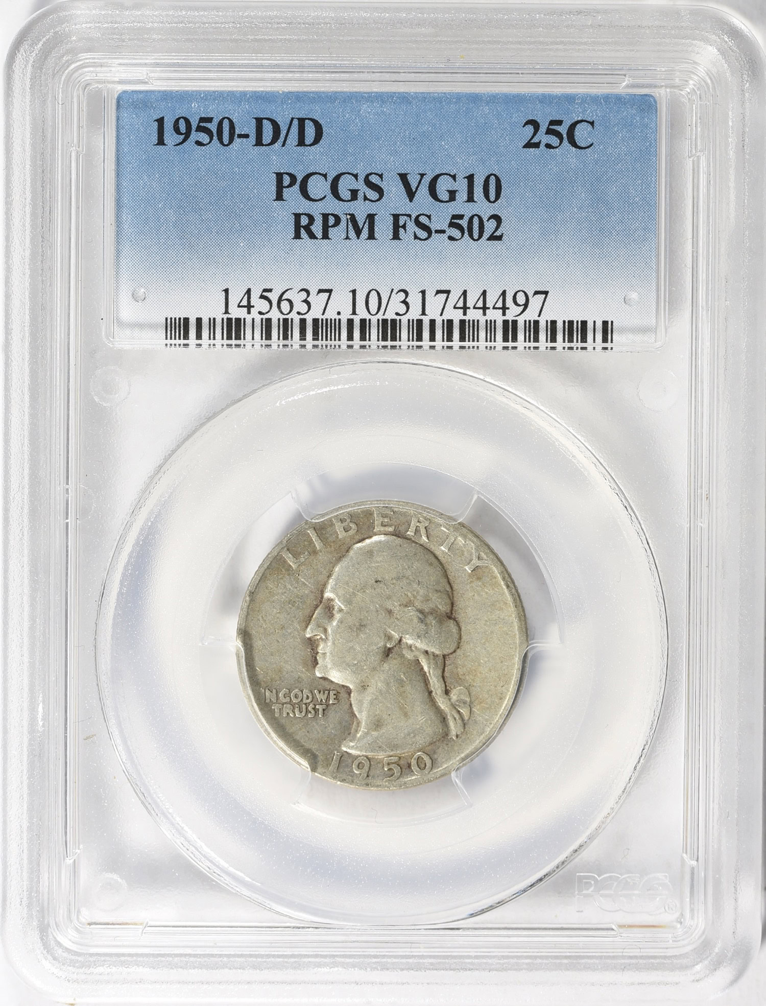 1950-D/D Washington Quarter RPM FS-502 PCGS VG-10 (Item 1163127 ...