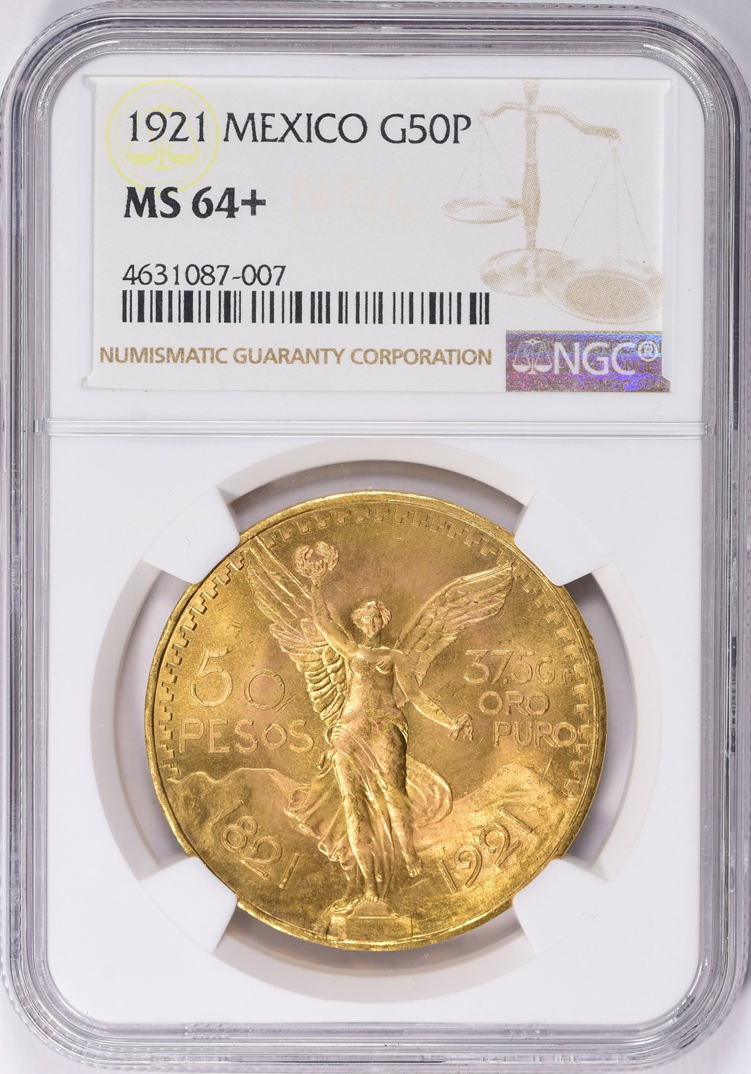 Mexico 1921 Gold 50 Pesos KM-481 NGC MS-64+ (AGW = 1.2056 oz.) (Item 1164201) | GreatCollections ...