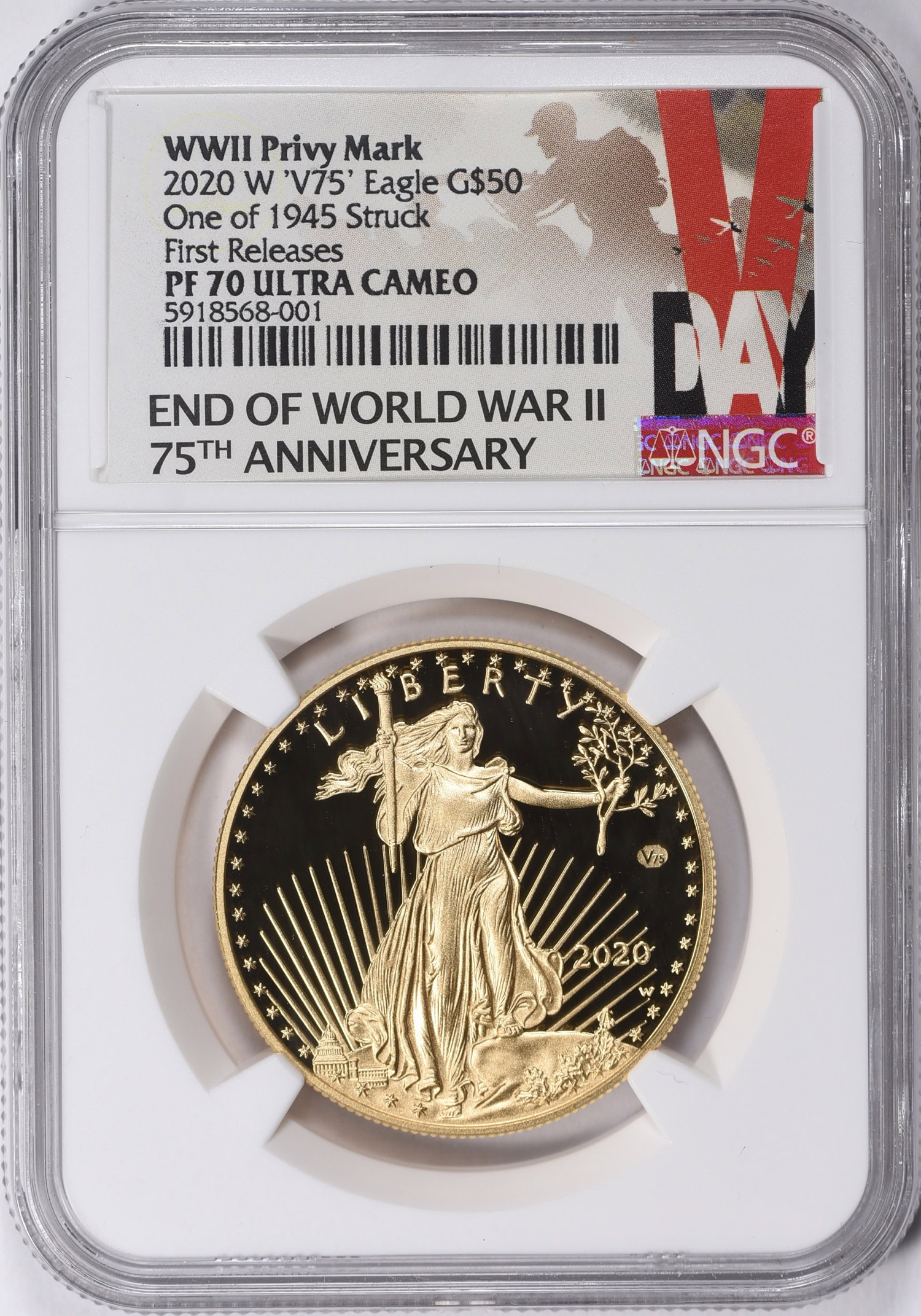 2020-W $50 One-Ounce Gold American Eagle V75 Privy 1 of 1945 Struck ...