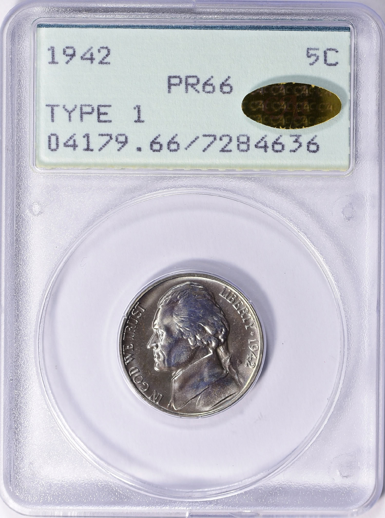 1942 Jefferson Nickel Type 1 PCGS Proof-66 (CAC Gold) OGH (1st Gen) (Item 1167863 ...