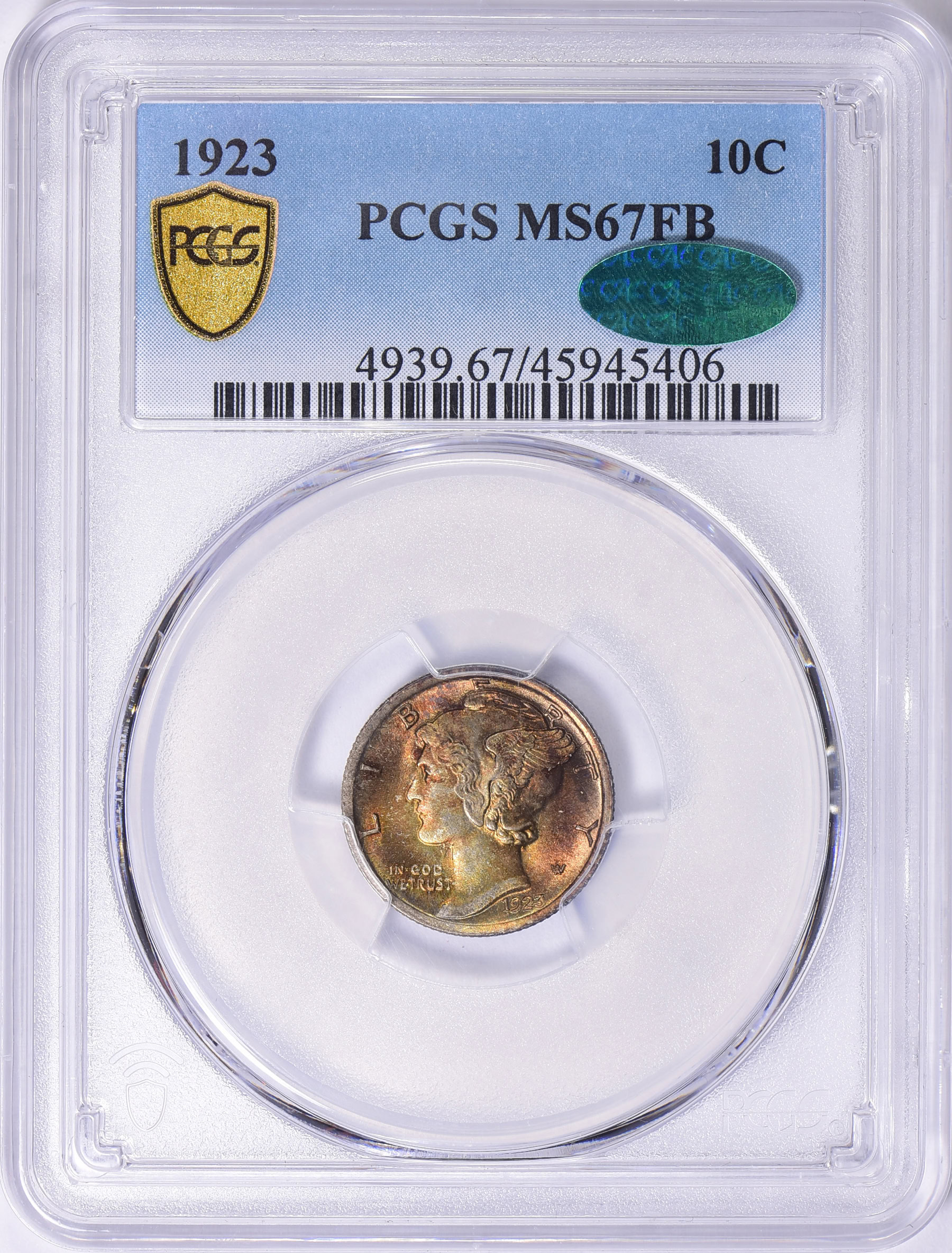1923 Mercury Dime PCGS MS-67 FB (CAC Green) (Item 1168139) | GreatCollections Coin Auctions