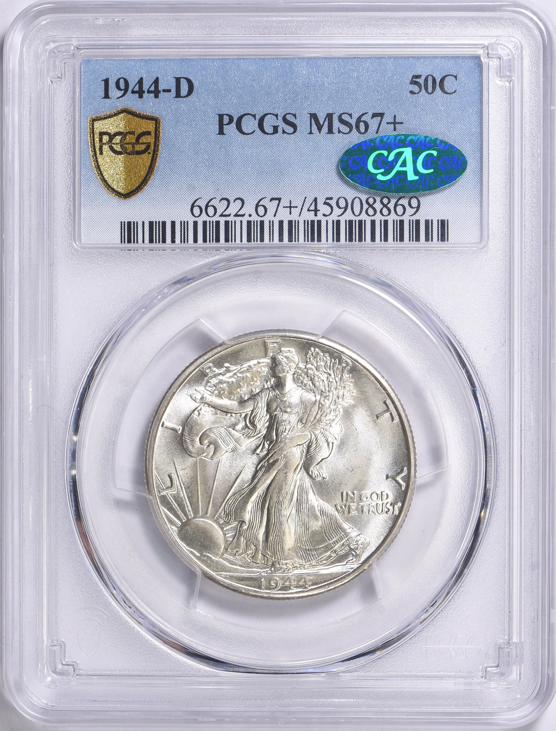1944-D Walking Liberty Half Dollar PCGS MS-67+ (CAC Green) (Item 1168323) | GreatCollections ...