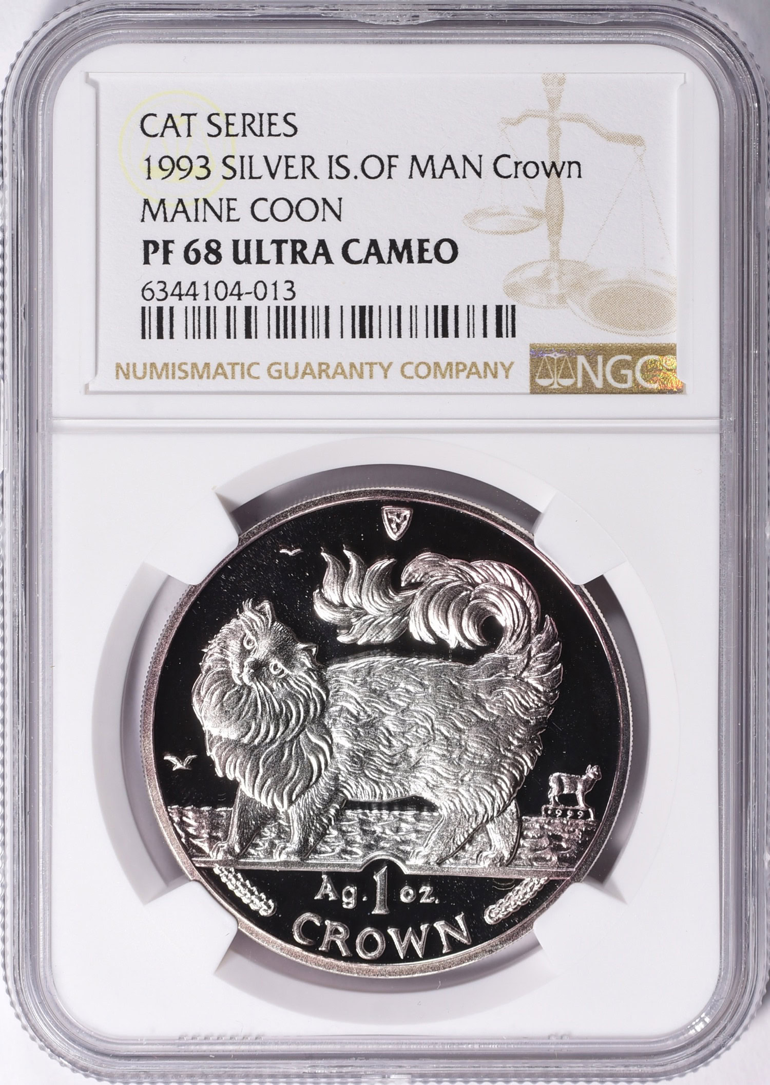 Isle of Man 1993 Silver Crown Cat Series, Maine Coon Cat KM-353a NGC ...