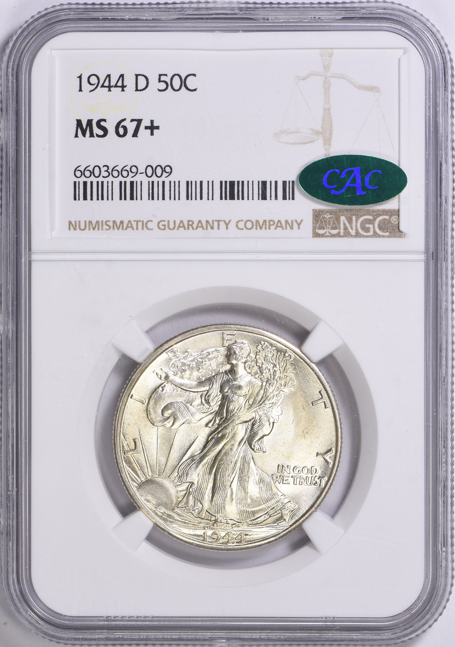 1944-D Walking Liberty Half Dollar NGC MS-67+ (CAC Green) (Item 1172930) | GreatCollections Coin ...