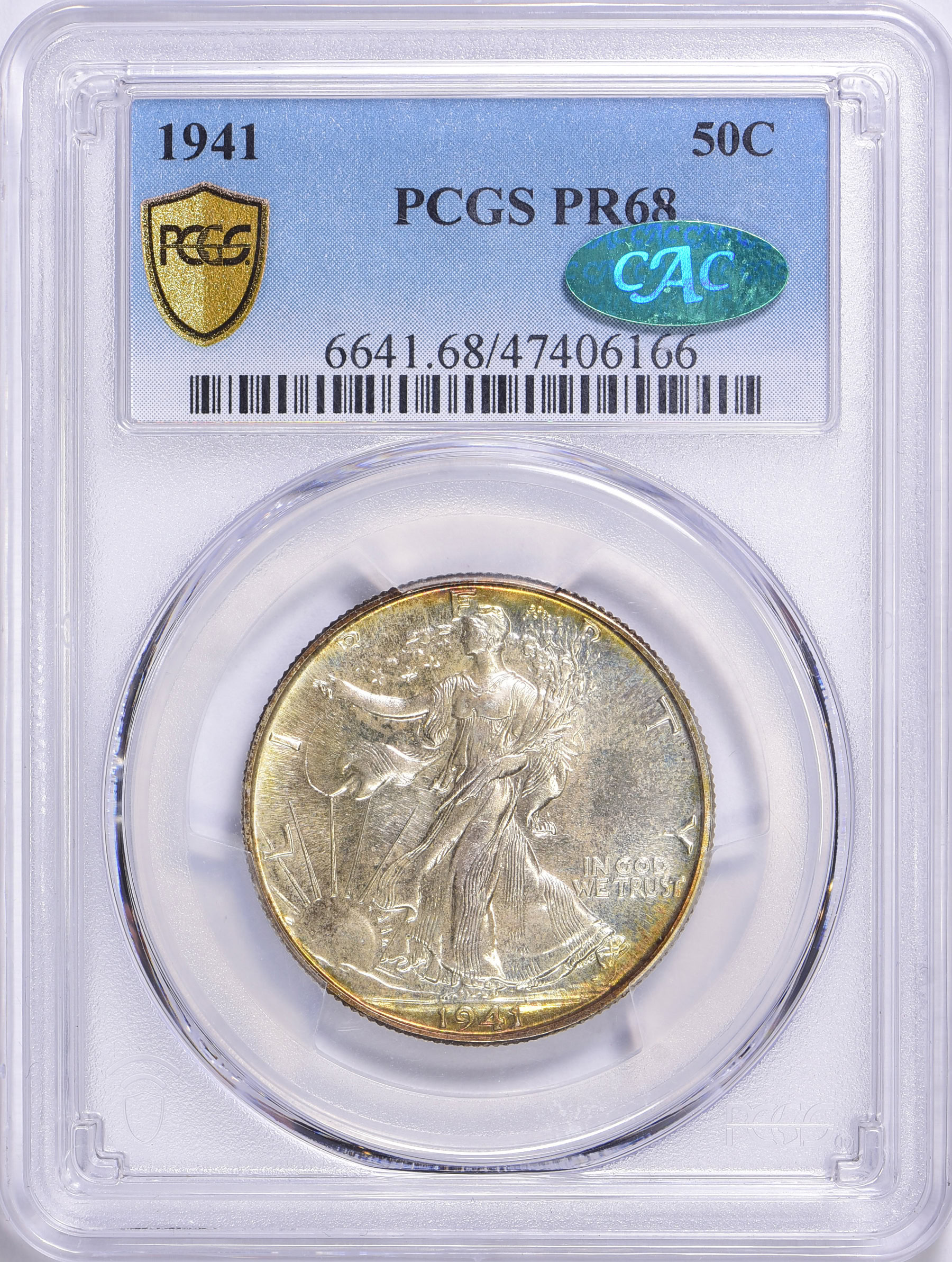1941 Walking Liberty Half Dollar PCGS Proof-68 (CAC Green) (Toned ...