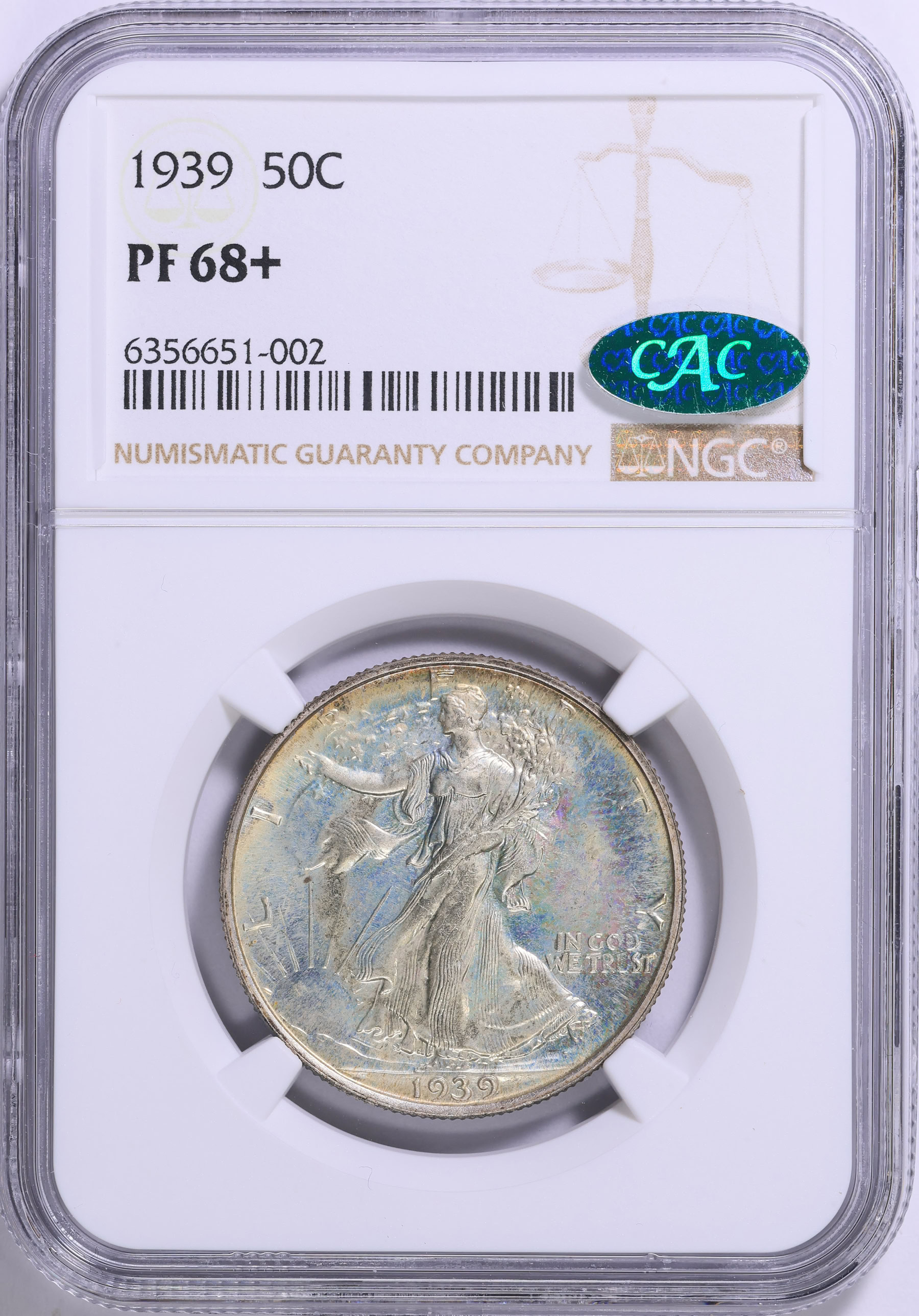 1939 Walking Liberty Half Dollar NGC Proof-68+ (CAC Green) (Toned ...