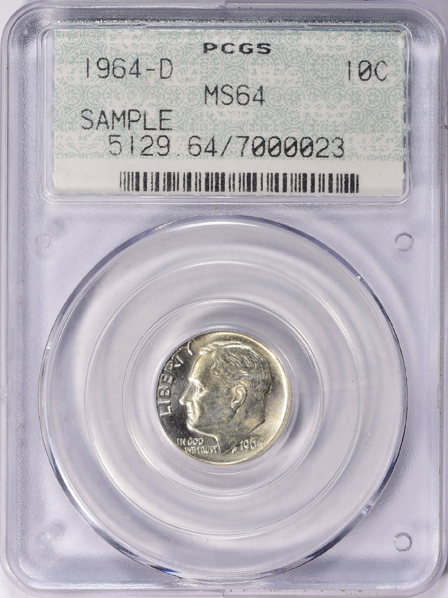 1964-D Roosevelt Dime PCGS MS-64 OGH (Doily) (Sample Slab) (Item ...
