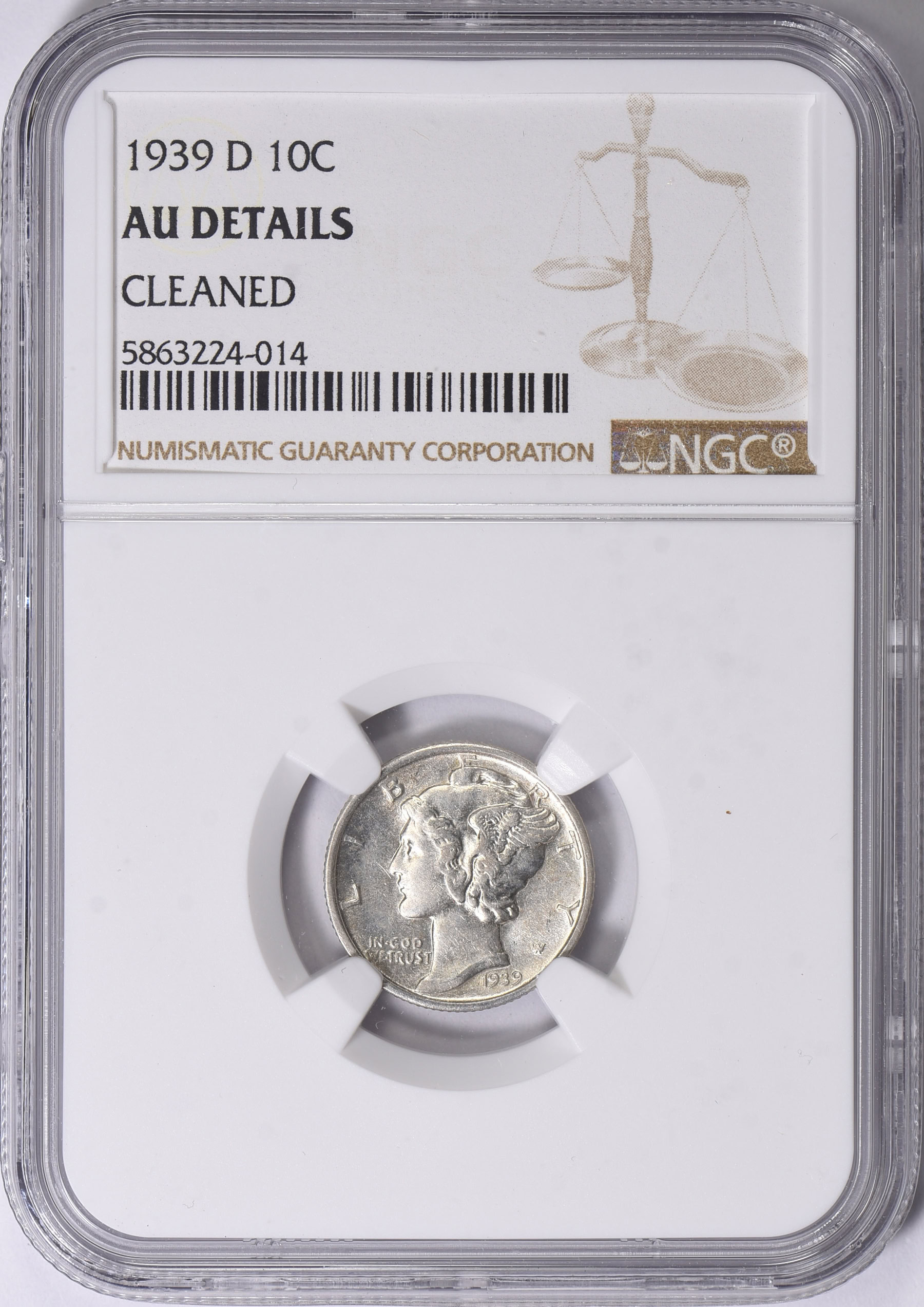 1939-D Mercury Dime NGC AU Details (Item 1176436) | GreatCollections Coin Auctions