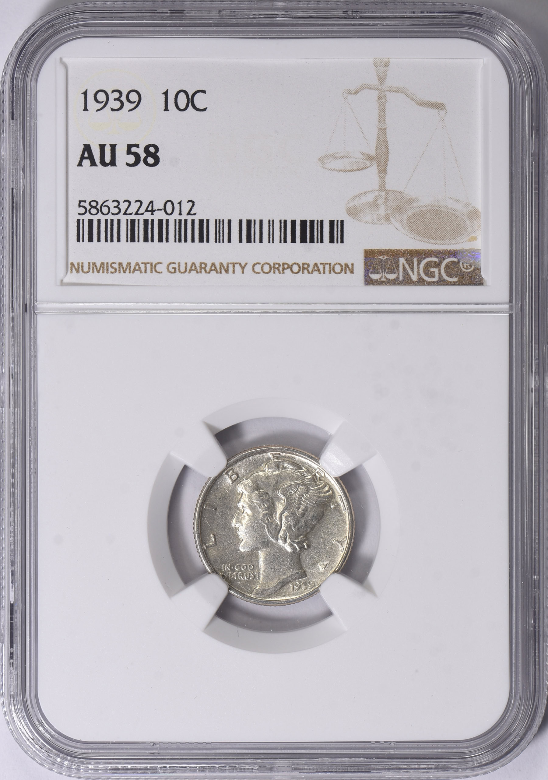 1939 Mercury Dime NGC AU-58 (Item 1176438) | GreatCollections Coin Auctions