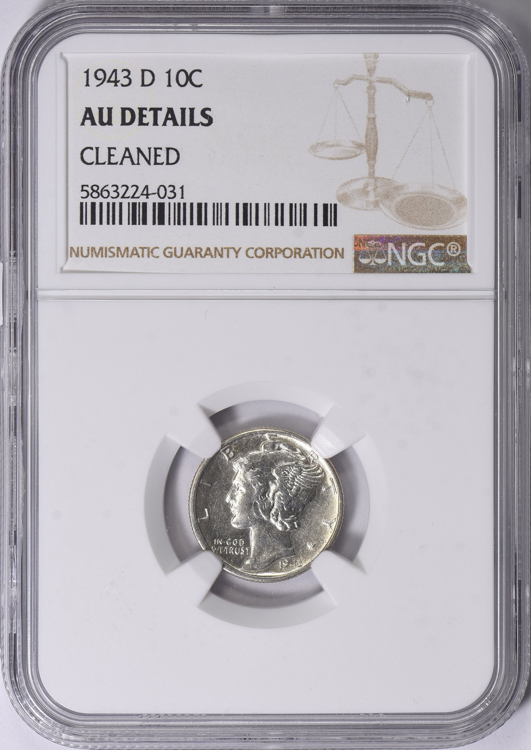 1943-D Mercury Dime NGC AU Details (Item 1176439) | GreatCollections Coin Auctions