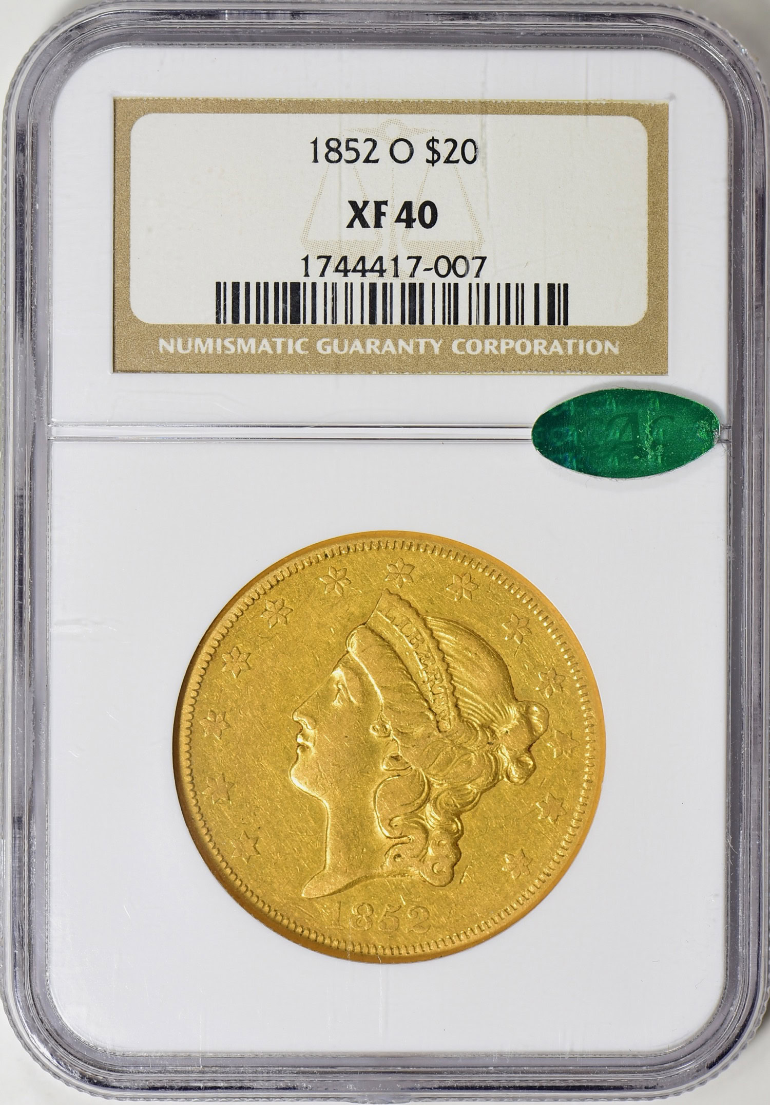 1852-O Liberty Gold Double Eagle NGC XF-40 (CAC Green) (Item 1184383) | GreatCollections Coin ...