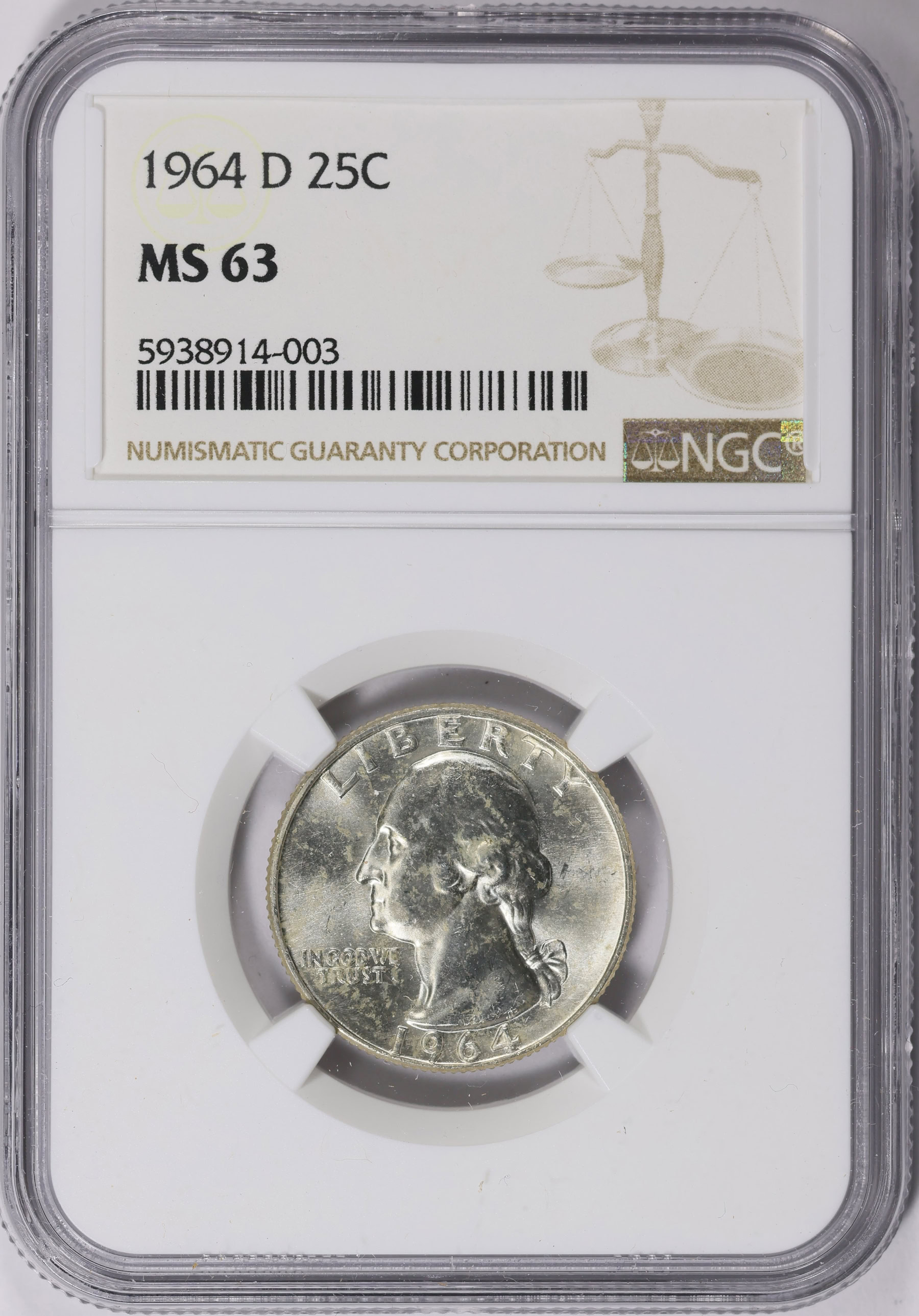 1964-D Washington Quarter NGC MS-63 (Item 1184962) | GreatCollections ...