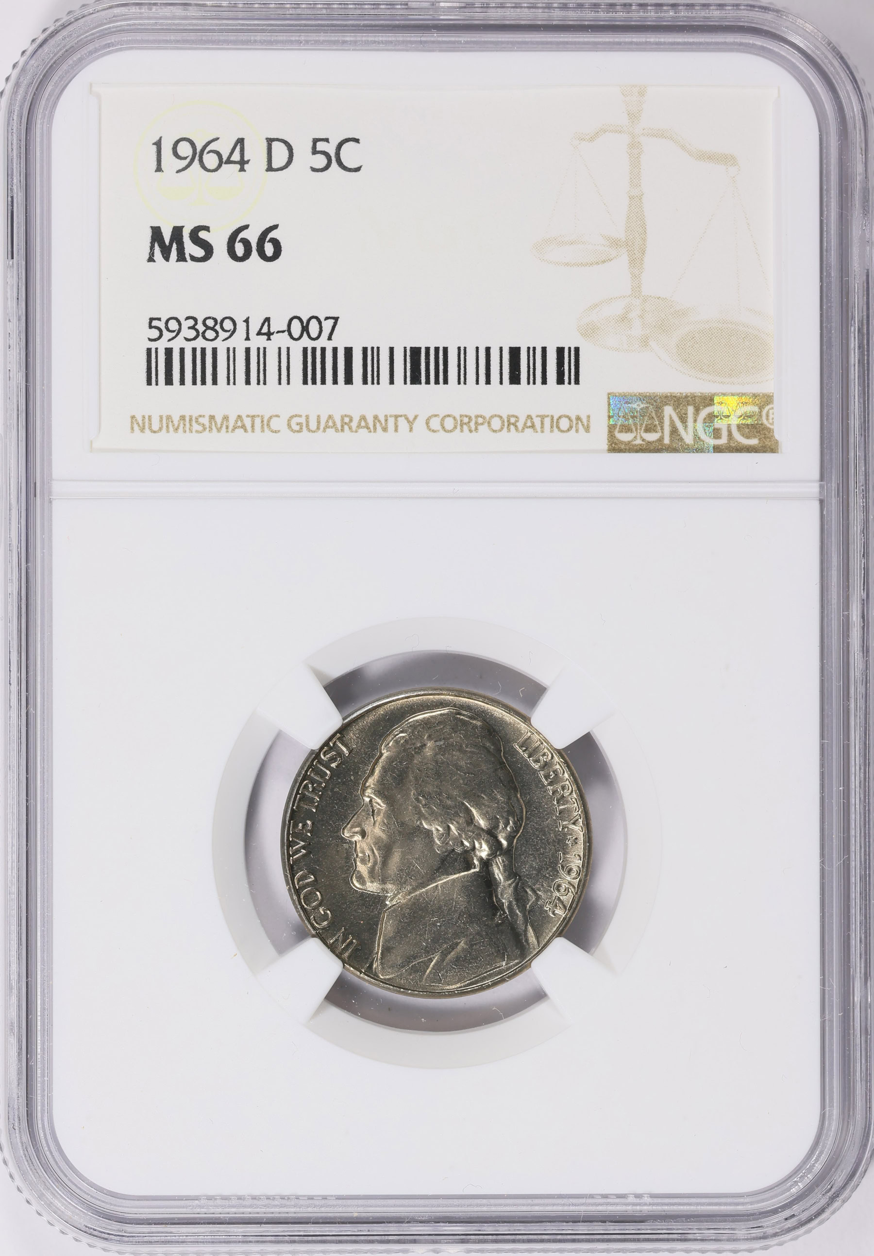 1964-D Jefferson Nickel NGC MS-66 (Item 1184966) | GreatCollections ...