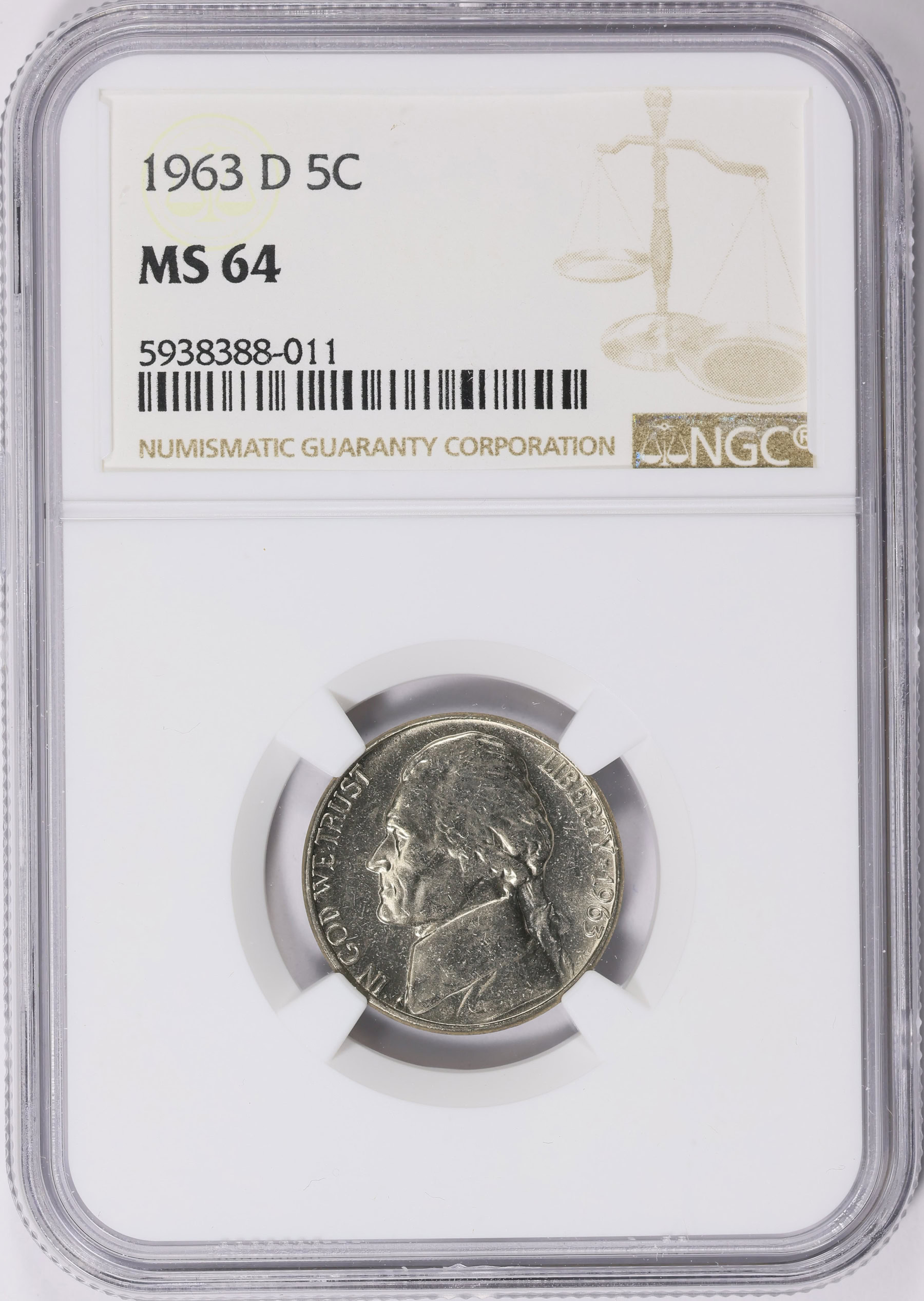 1963-D Jefferson Nickel NGC MS-64 (Item 1185034) | GreatCollections ...