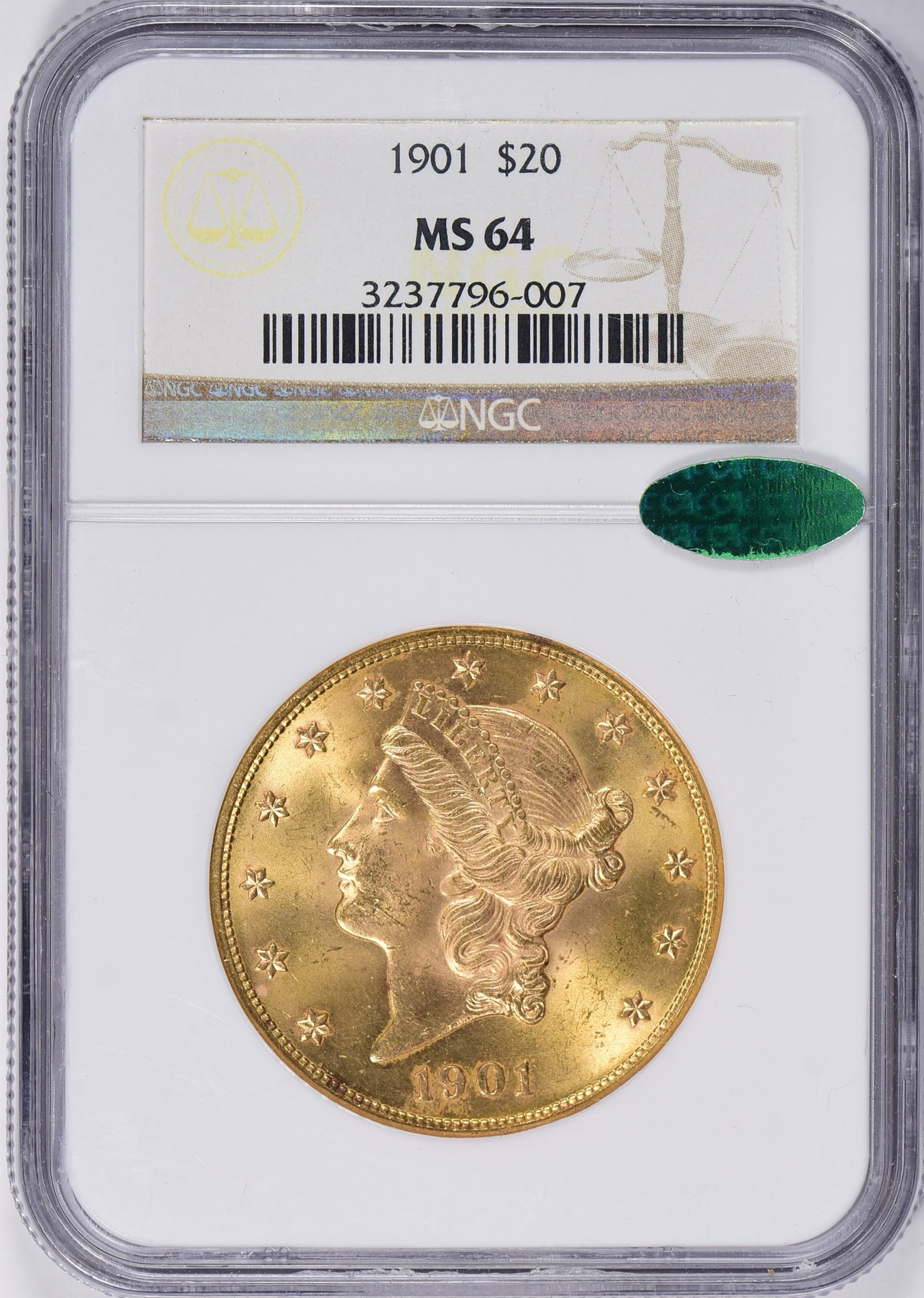 1901 Liberty Gold Double Eagle NGC MS-64 (CAC Green) (Item 1185694) | GreatCollections Coin Auctions