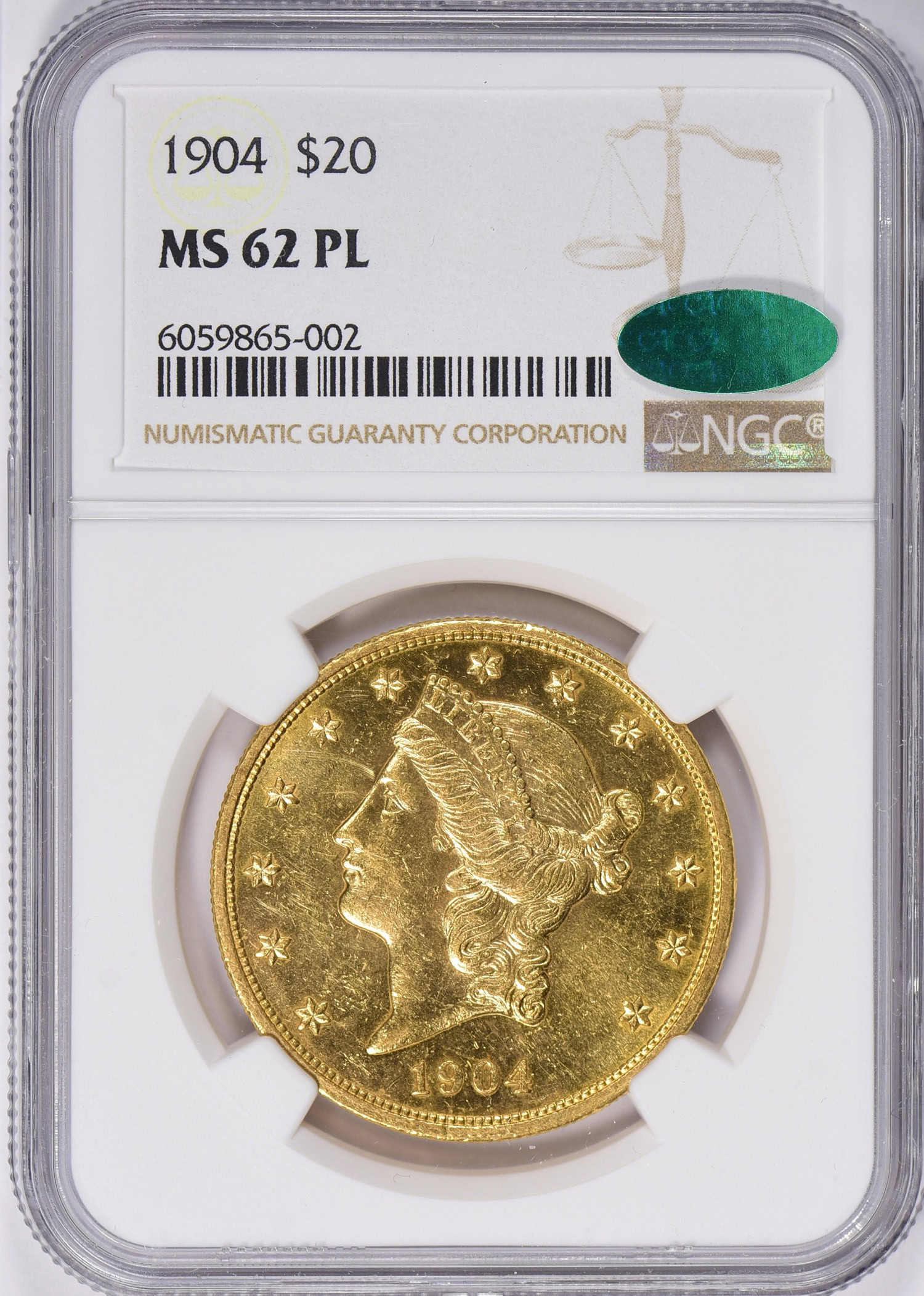 1904 Liberty Gold Double Eagle NGC MS-62 PL (CAC Green) (Item 1185696) | GreatCollections Coin ...