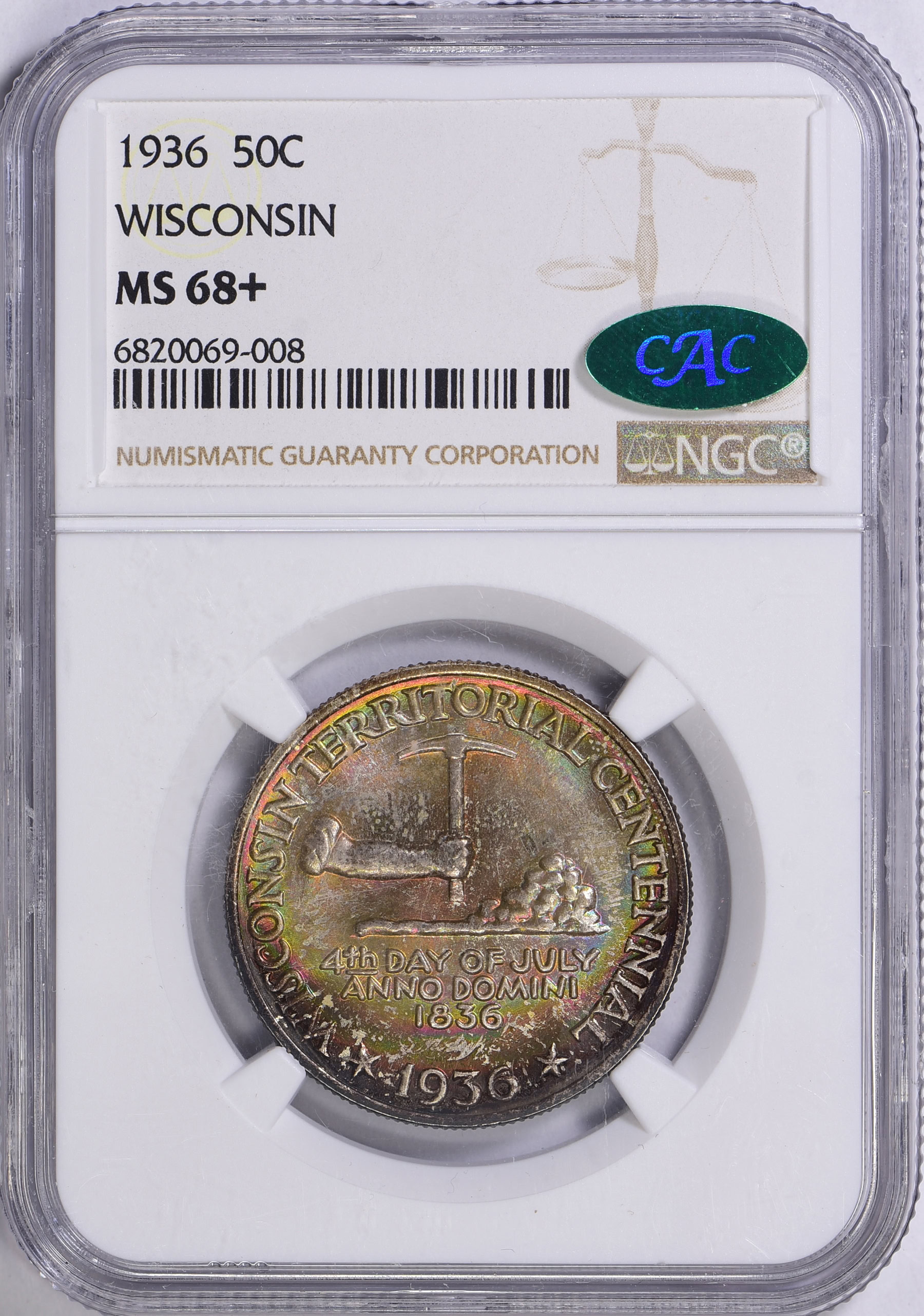 1936 Wisconsin Territorial Centennial Half Dollar NGC MS-68+ (CAC Green ...