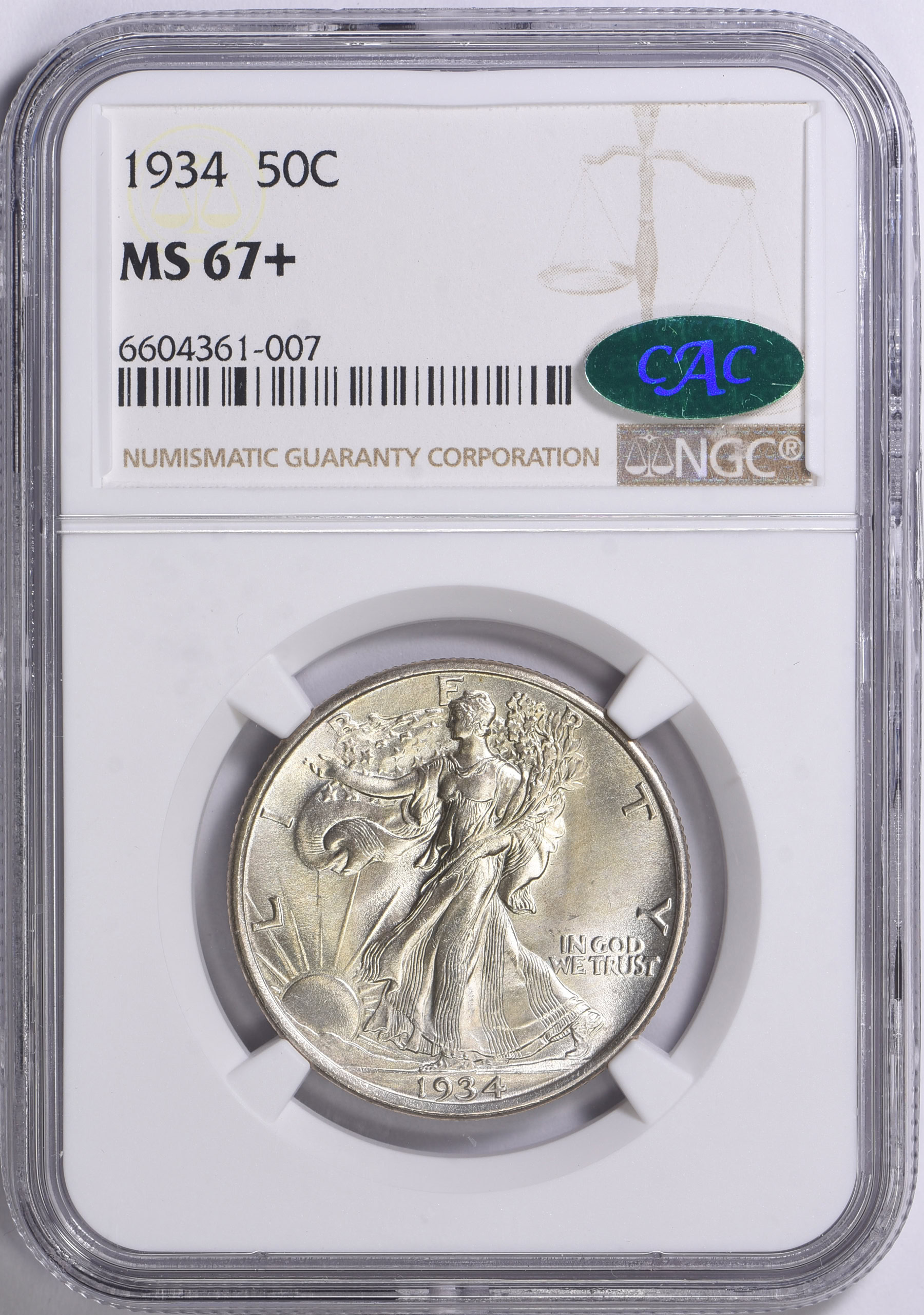 1934 Walking Liberty Half Dollar NGC MS-67+ (CAC Green) (Item 1186219) | GreatCollections Coin ...