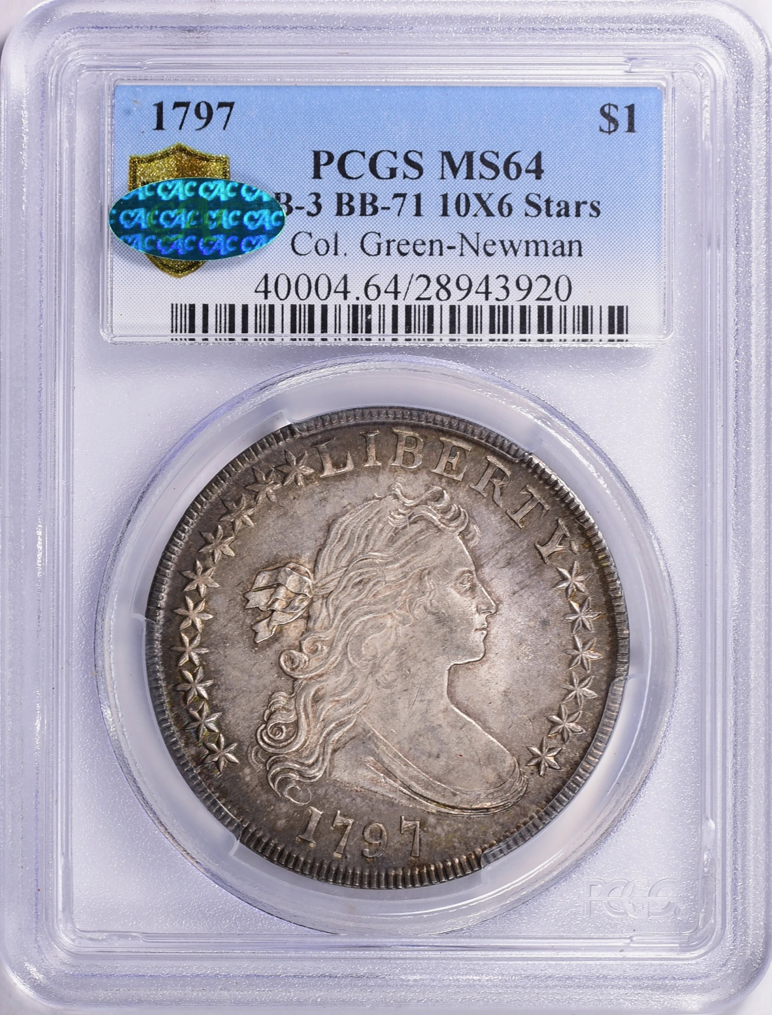 1797 Draped Bust Silver Dollar B-3 BB-71 10x6 Stars PCGS MS-64 (CAC ...