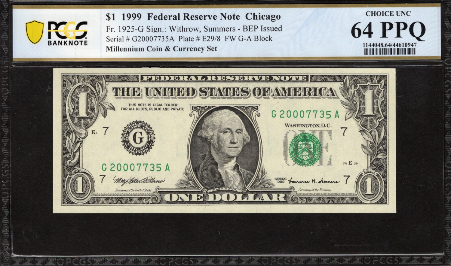 Fr. 1925-G (GA Block) 1999 $1 Chicago Federal Reserve Note From ...