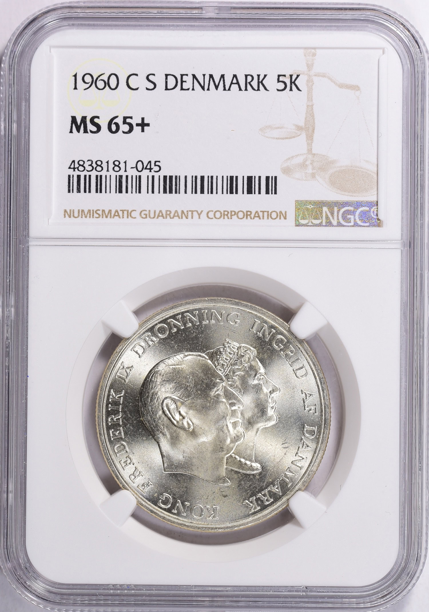 Denmark 1960-C S Silver 5 Kroner Silver Wedding Anniversary KM-852 NGC ...