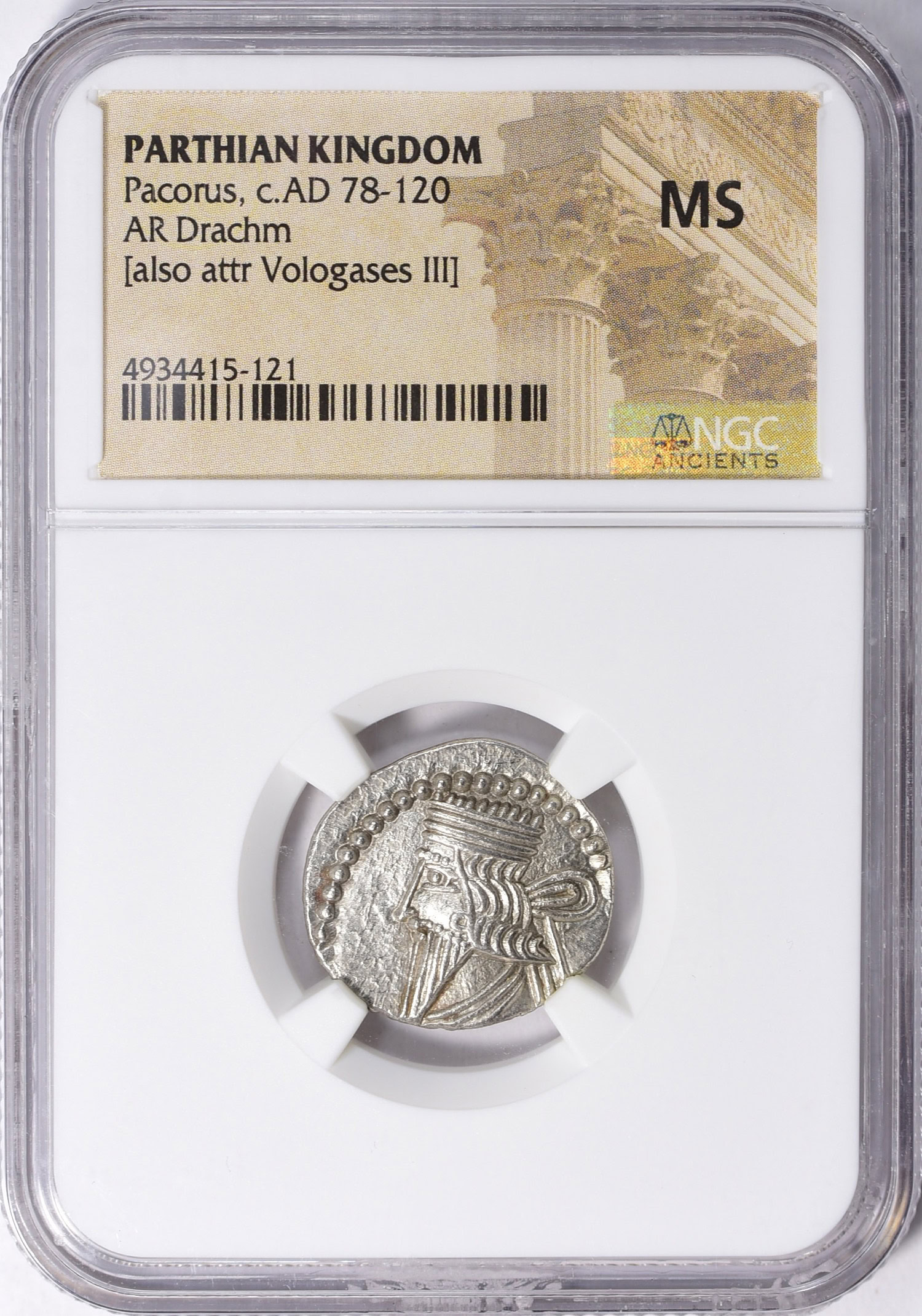 Ancient Parthian Kingdom, Pacorus (c.A.D. 78-120) AR Drachm NGC MS ...