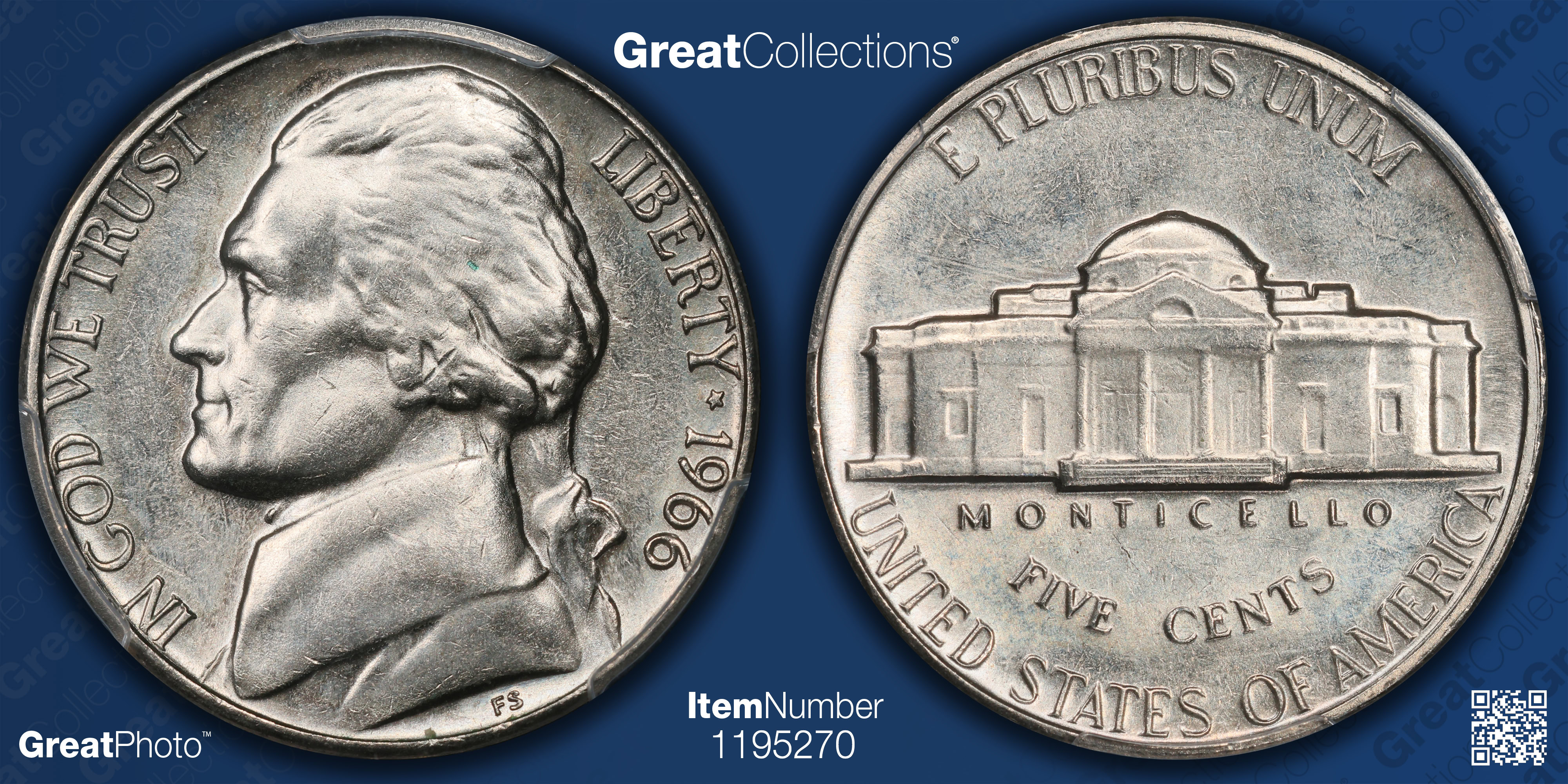 1966 Jefferson Nickel PCGS MS-64 (Item 1195270) | GreatCollections Coin ...