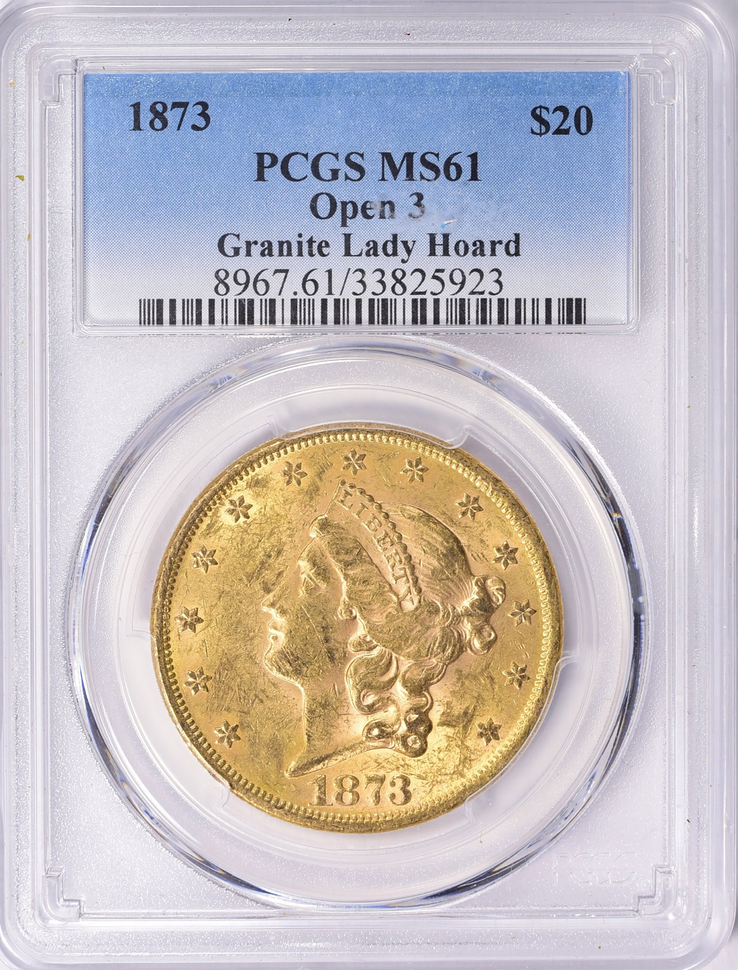 1873 Liberty Gold Double Eagle Open 3 PCGS MS-61 (Granite Lady Hoard ...