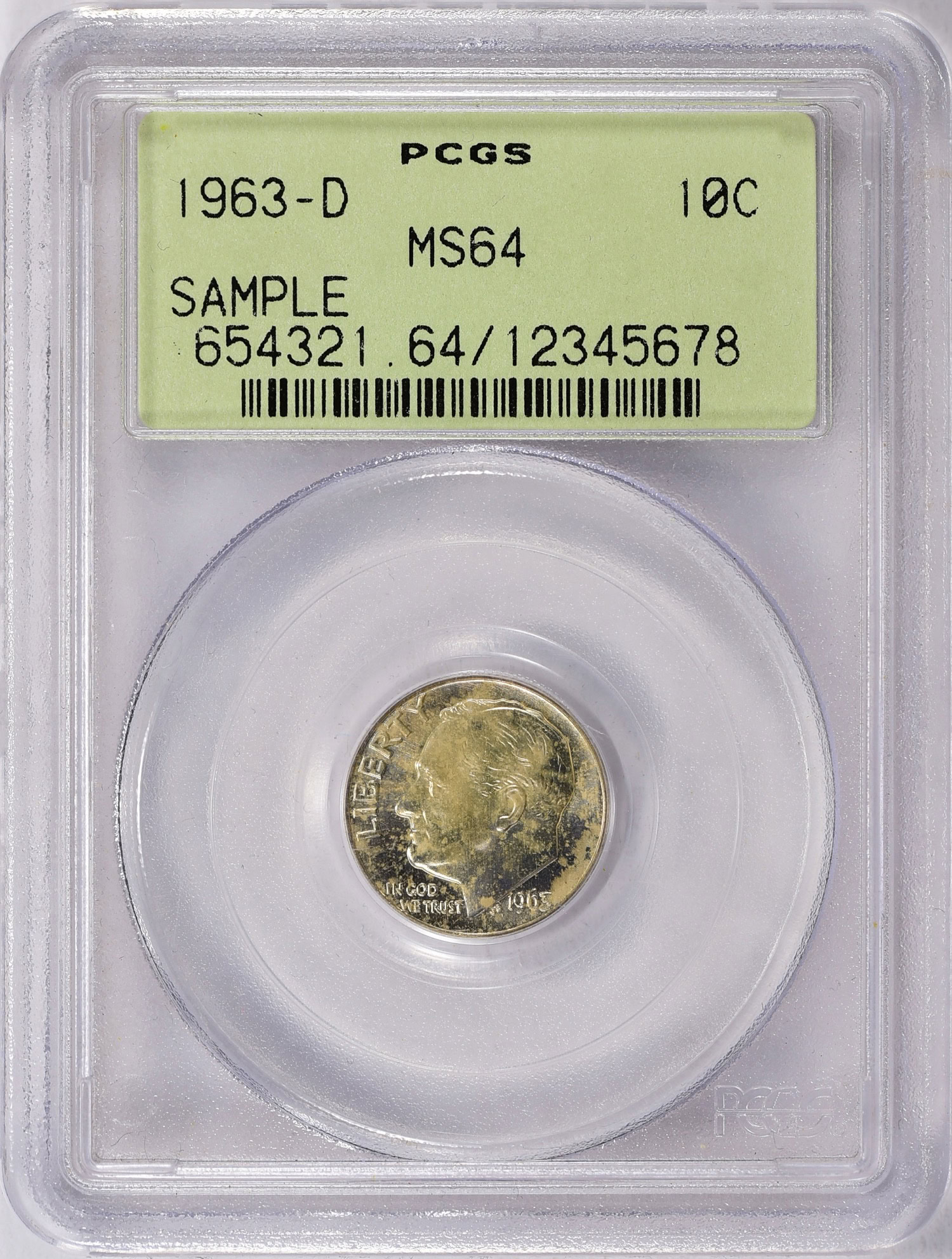 1963-D Roosevelt Dime PCGS MS-64 OGH (Sample Slab) (Item 1201831 ...