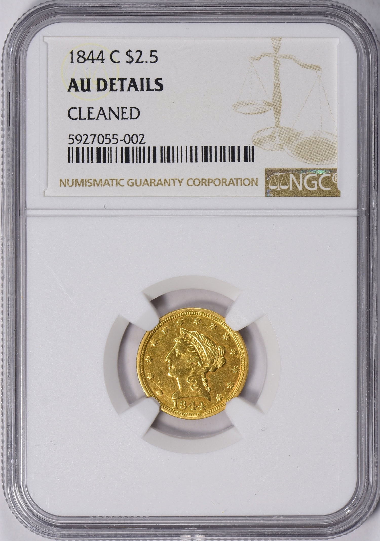 1844-C Liberty Gold Quarter Eagle NGC AU Details (Item 1202341) | GreatCollections Coin Auctions