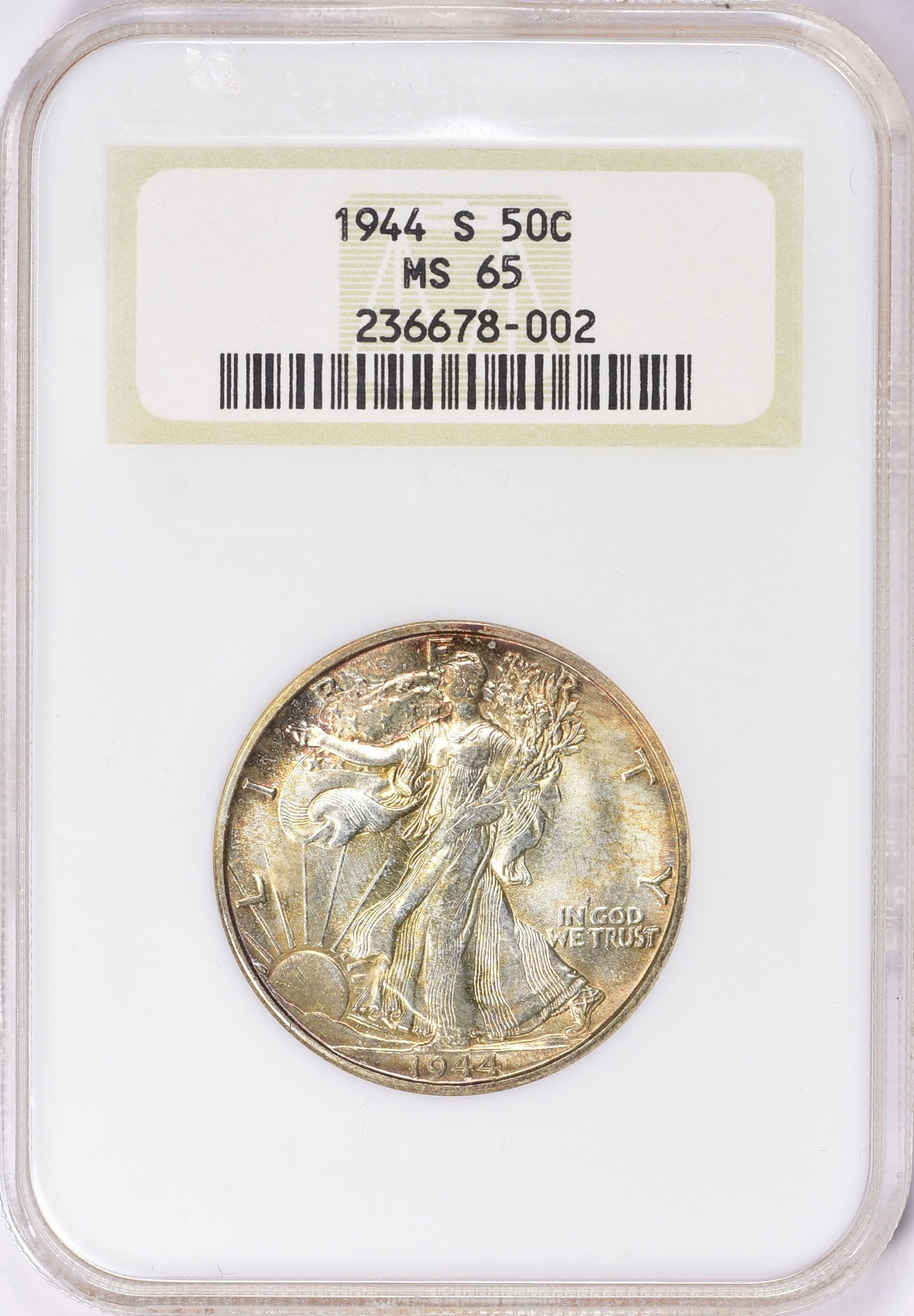 1944-S Walking Liberty Half Dollar NGC MS-65 OH (Toned) (Item 1205128) | GreatCollections Coin ...
