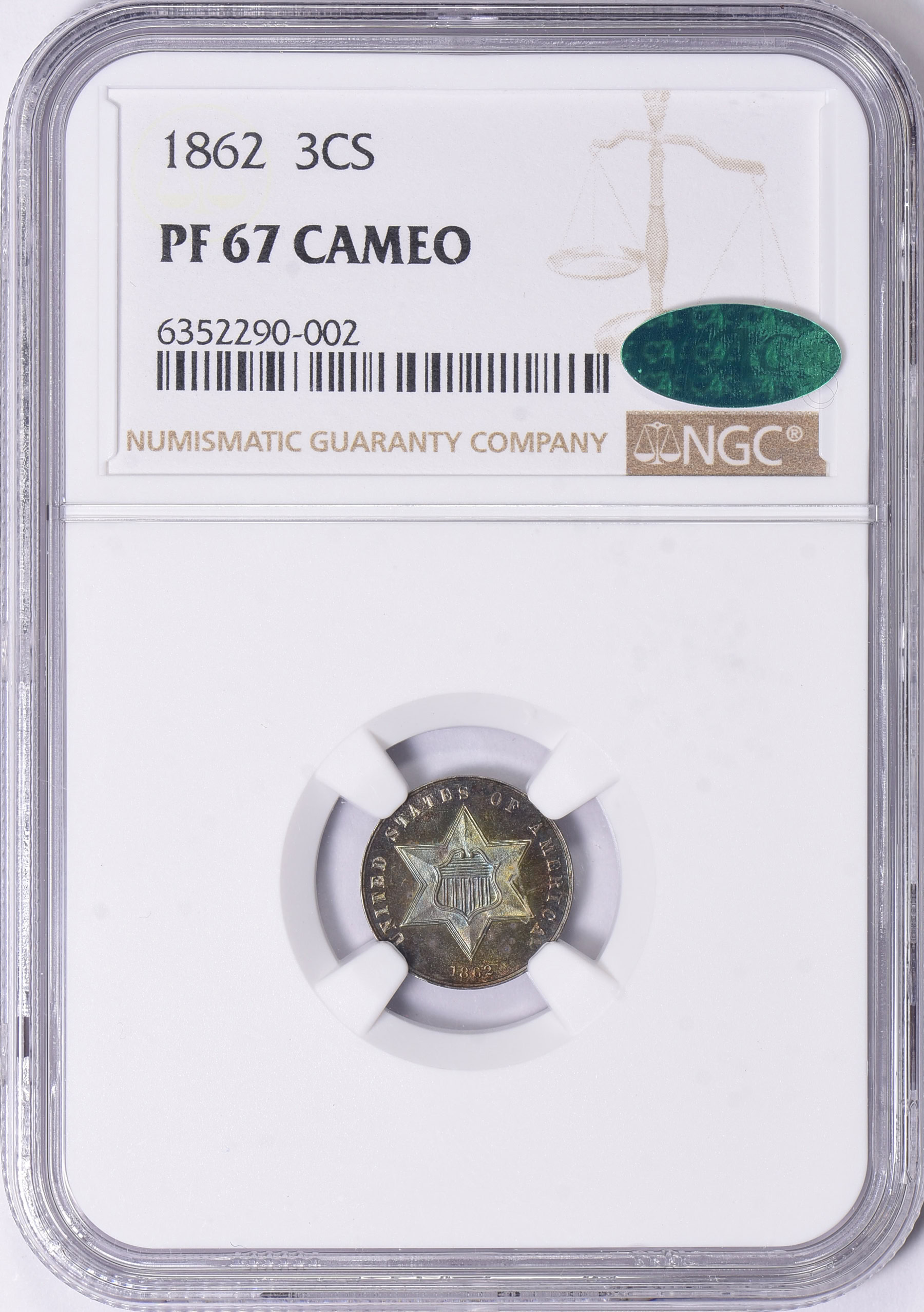 1862 Silver Three-Cent Piece NGC Proof-67 CAMEO (CAC Green) (Toned ...