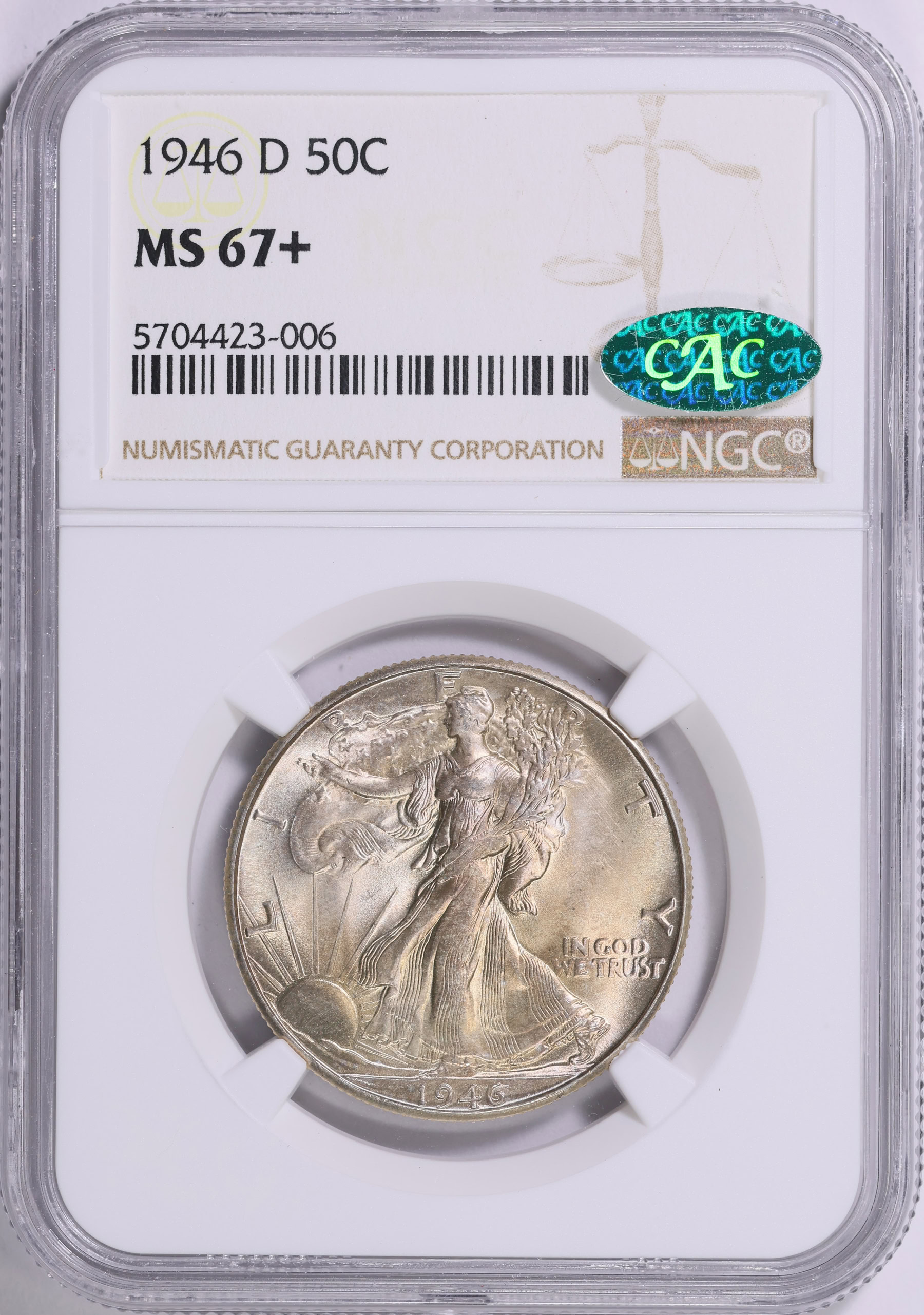 1946-D Walking Liberty Half Dollar NGC MS-67+ (CAC Green) (Item 1209930) | GreatCollections Coin ...