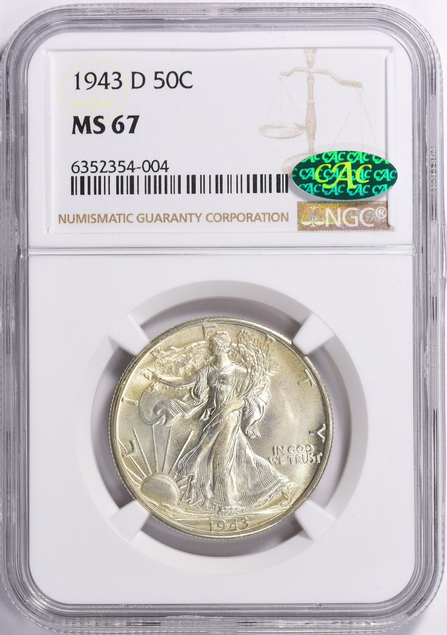 1943-D Walking Liberty Half Dollar NGC MS-67 (CAC Green) (Item 1209946) | GreatCollections Coin ...