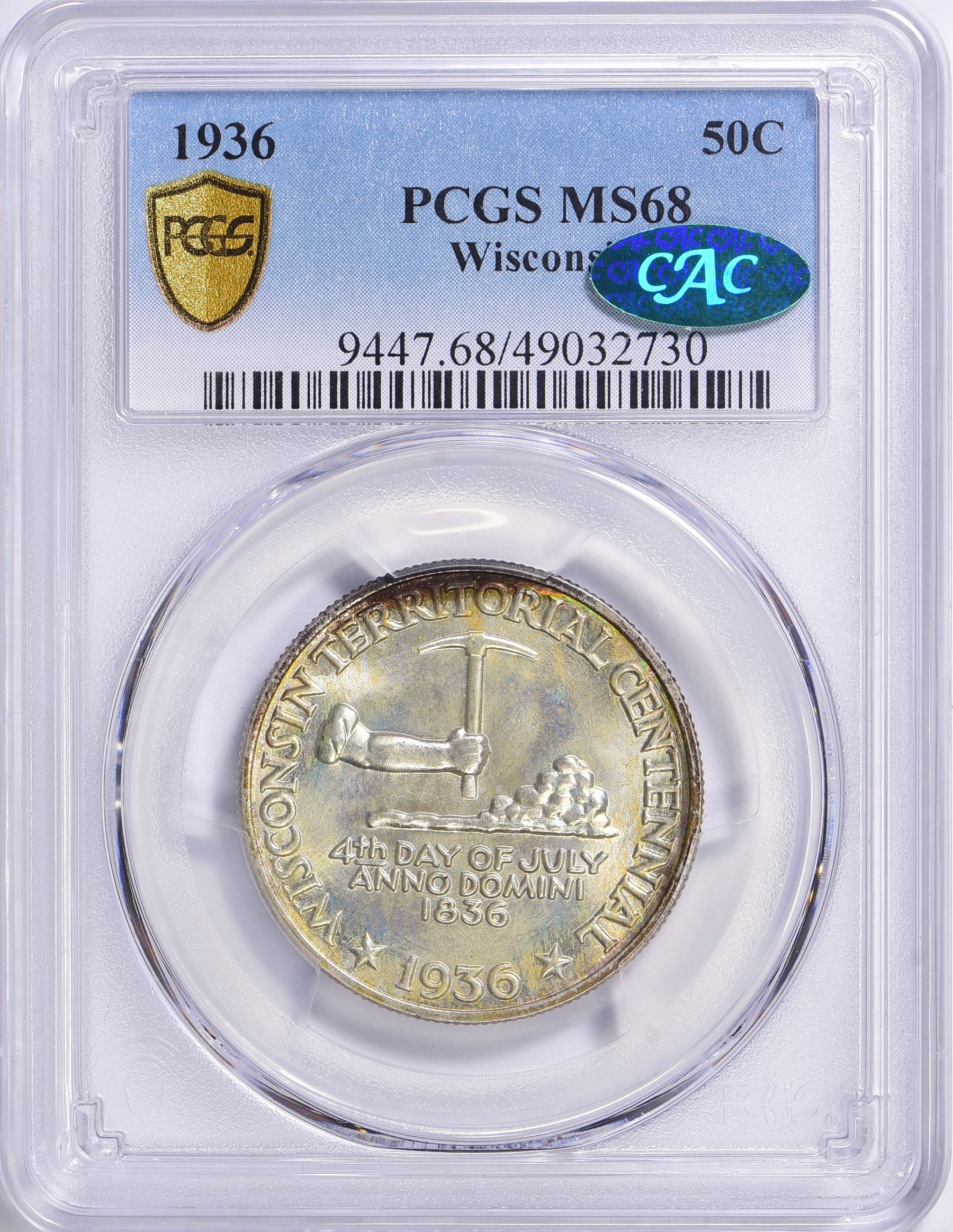 1936 Wisconsin Territorial Centennial Half Dollar PCGS MS-68 (CAC Green ...