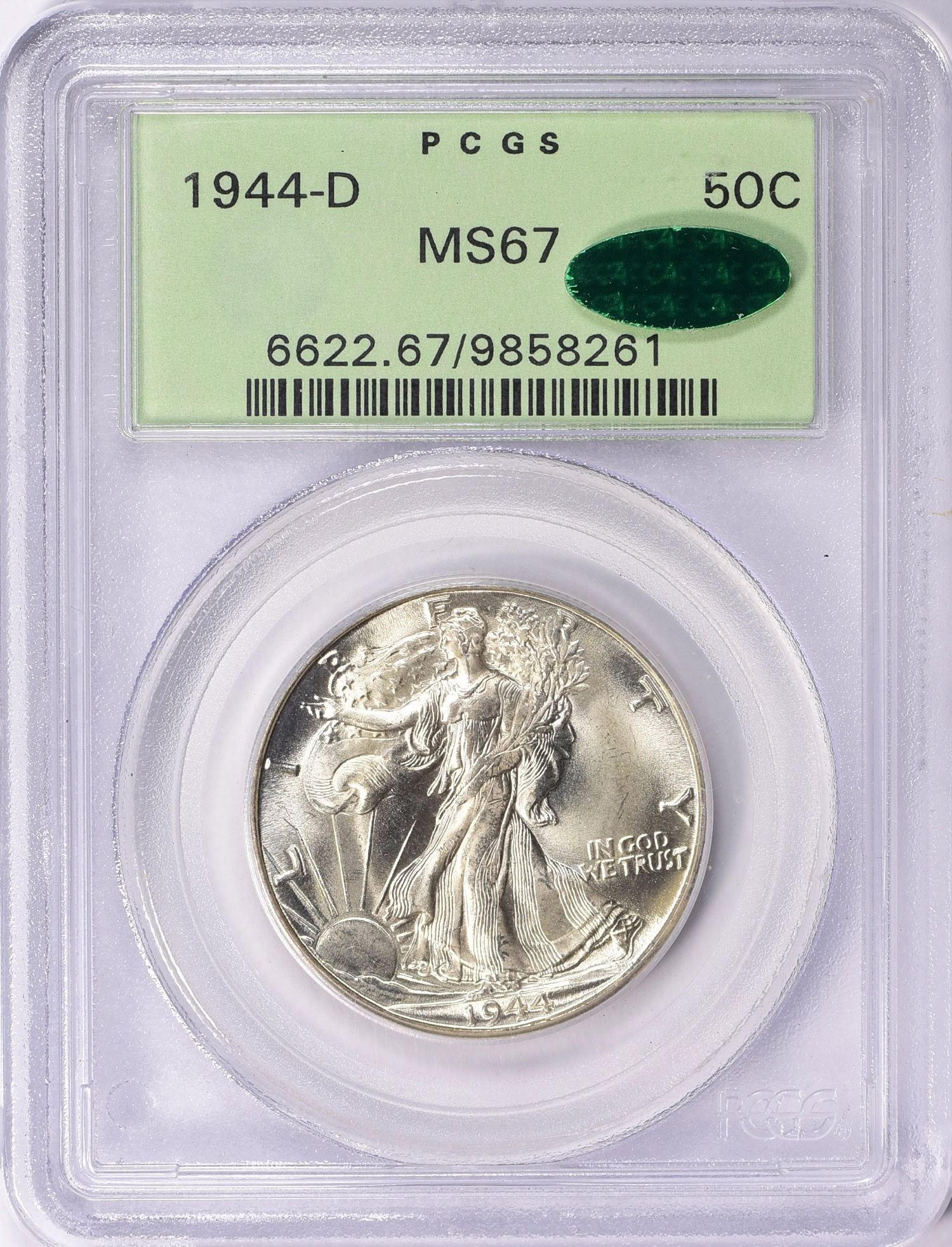 1944-D Walking Liberty Half Dollar PCGS MS-67 (CAC Green) OGH (Item 1216745) | GreatCollections ...
