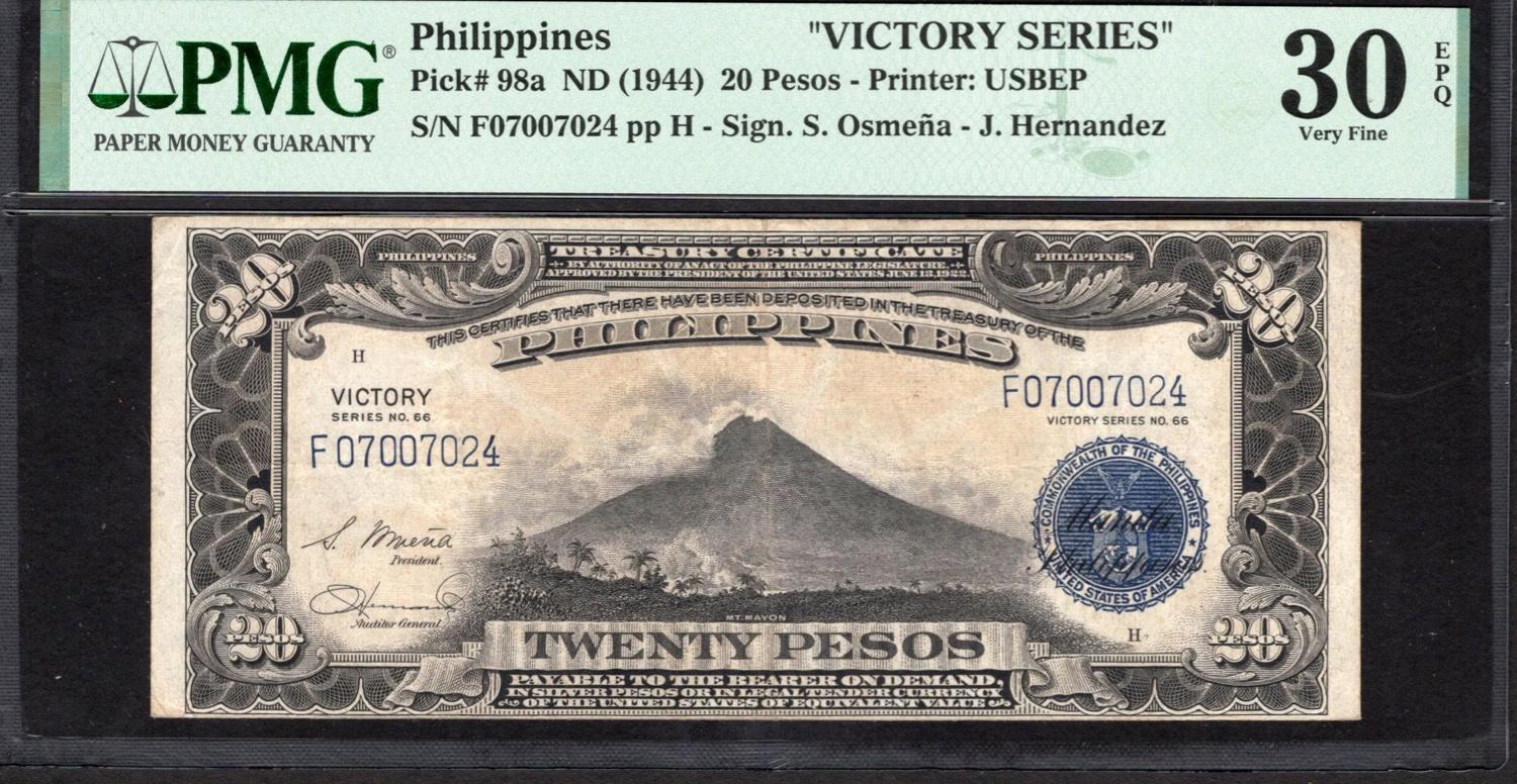 Philippines ND (1944) 20 Pesos Victory Series Note SCWPM-98a Osmena ...