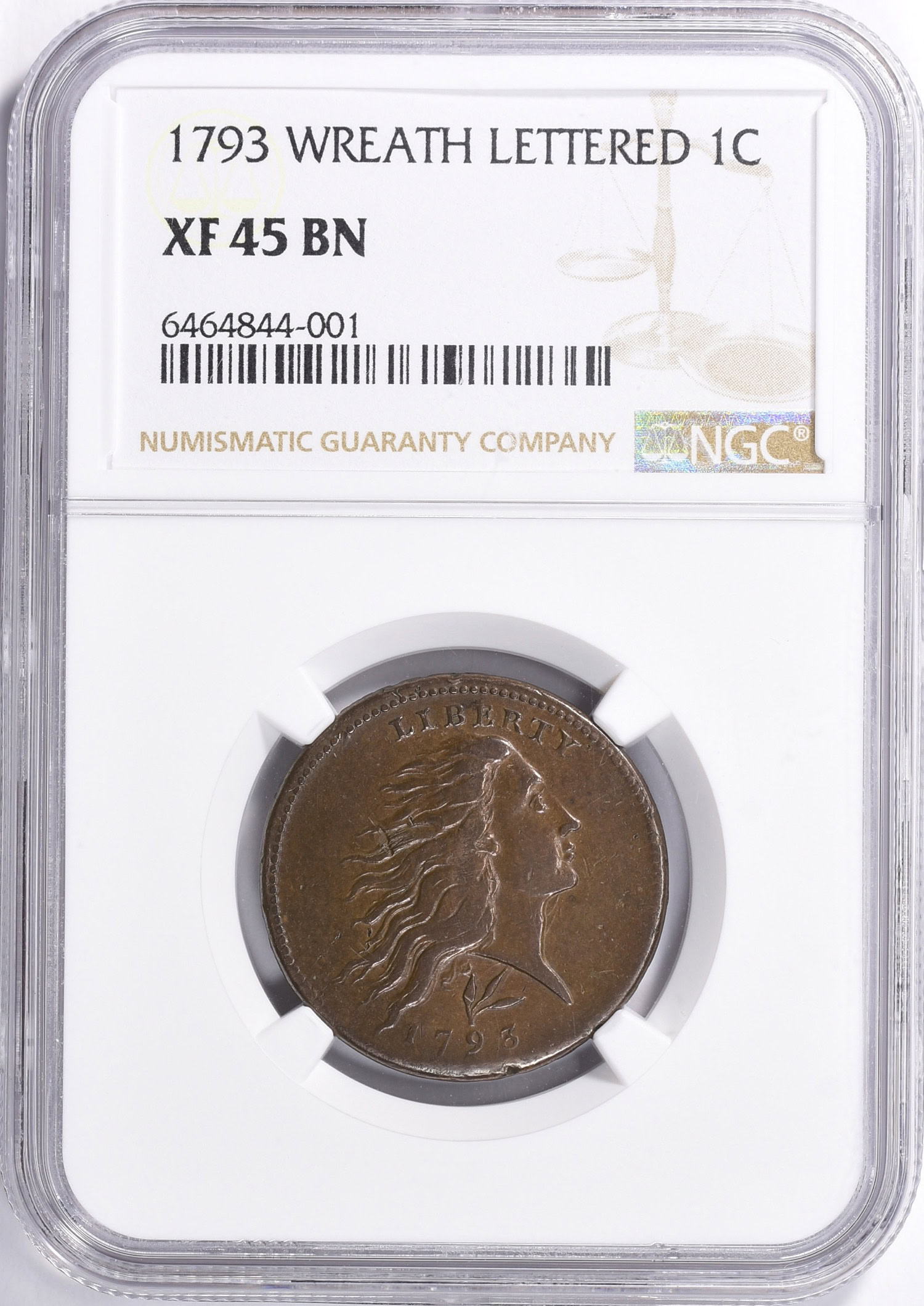1793 Wreath Cent Lettered Edge NGC XF-45 BN (Item 1223020 ...