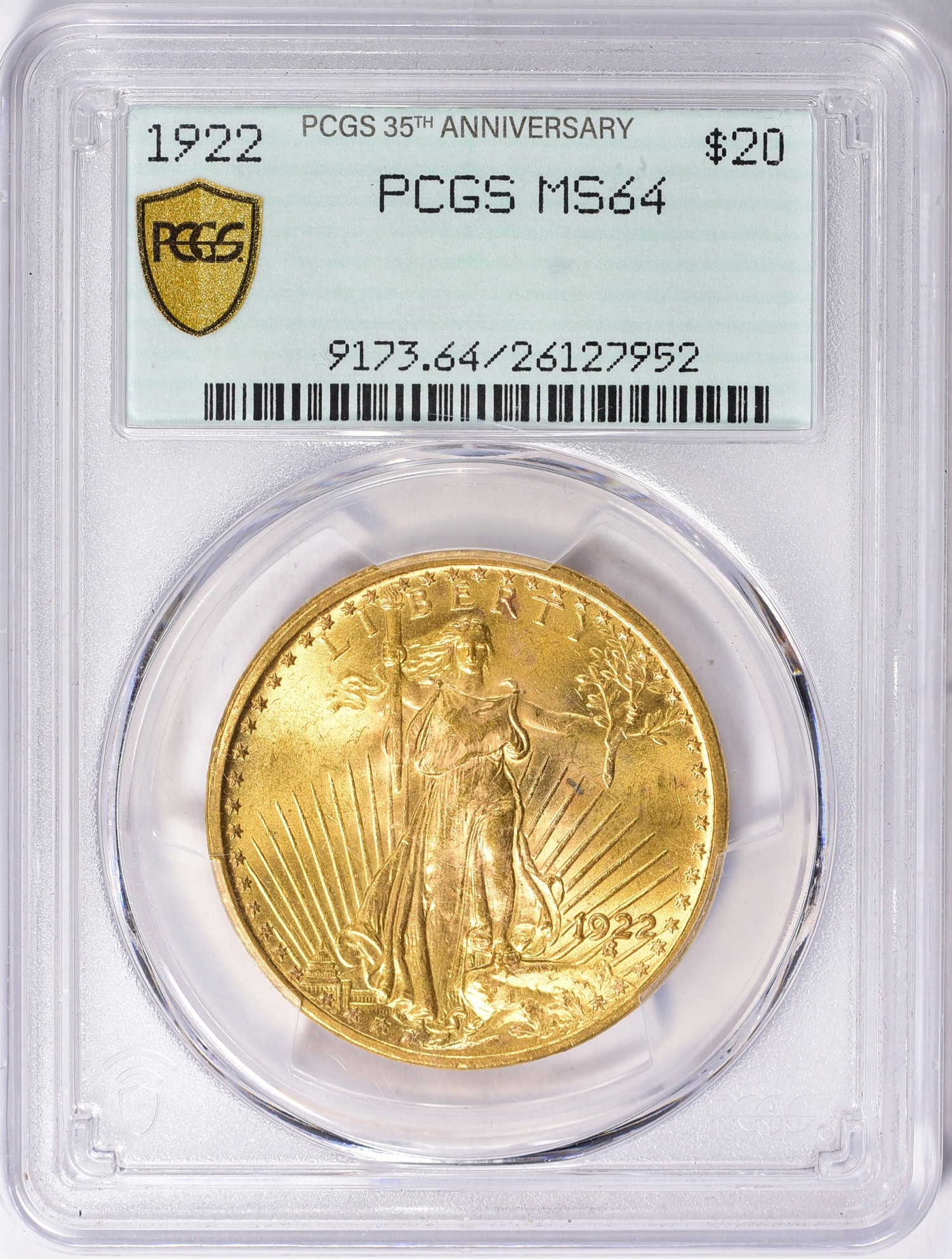 1922 Saint-Gaudens Gold Double Eagle PCGS MS-64 (OGH 35th Anniversary Label) (Item 1223092 ...