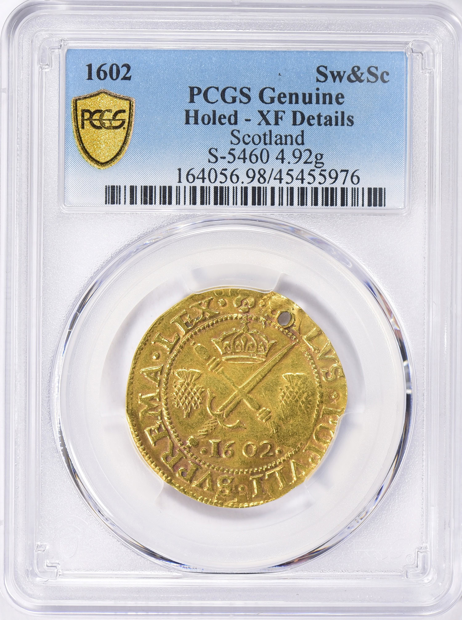 Scotland 1602 Gold Sword and Scepter S-5460 PCGS Genuine XF Details (4 ...