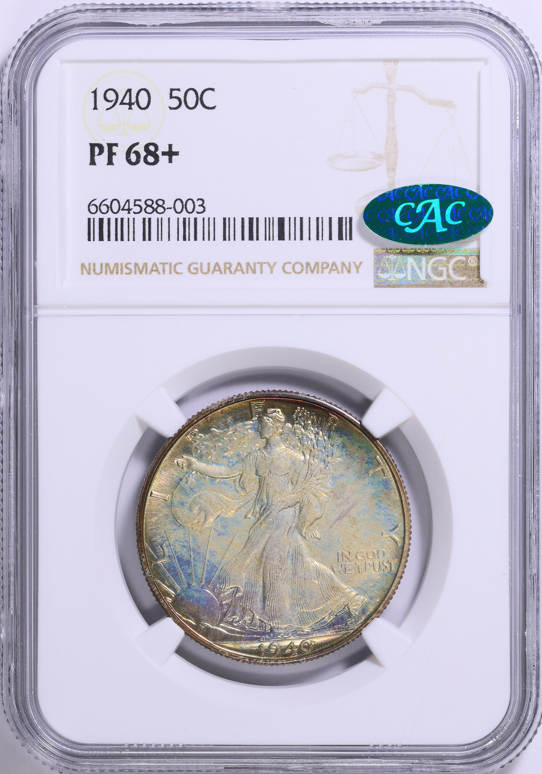 1940 Walking Liberty Half Dollar NGC Proof-68+ (CAC Green) (Toned) (Item 1227018 ...