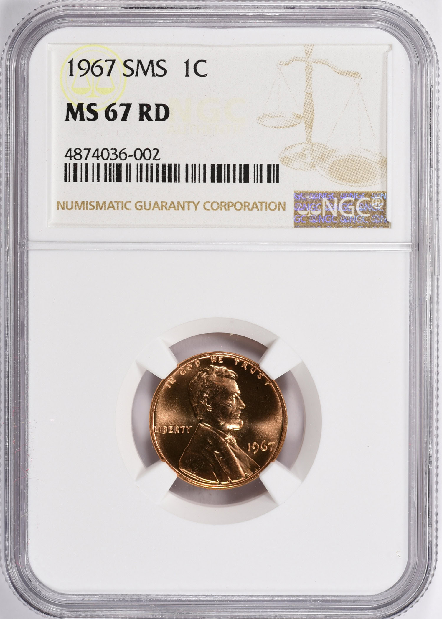 1967 Lincoln Cent SMS NGC MS-67 RD (Item 1227829) | GreatCollections ...